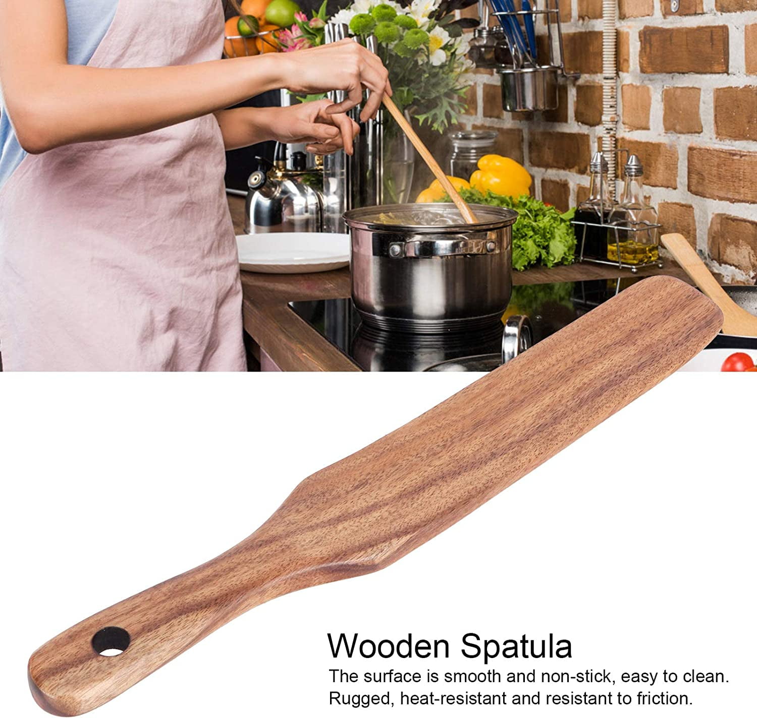 TRA-Wooden Spurtle for Cooking, Natural Teak Wood Utensils Nonstick ...