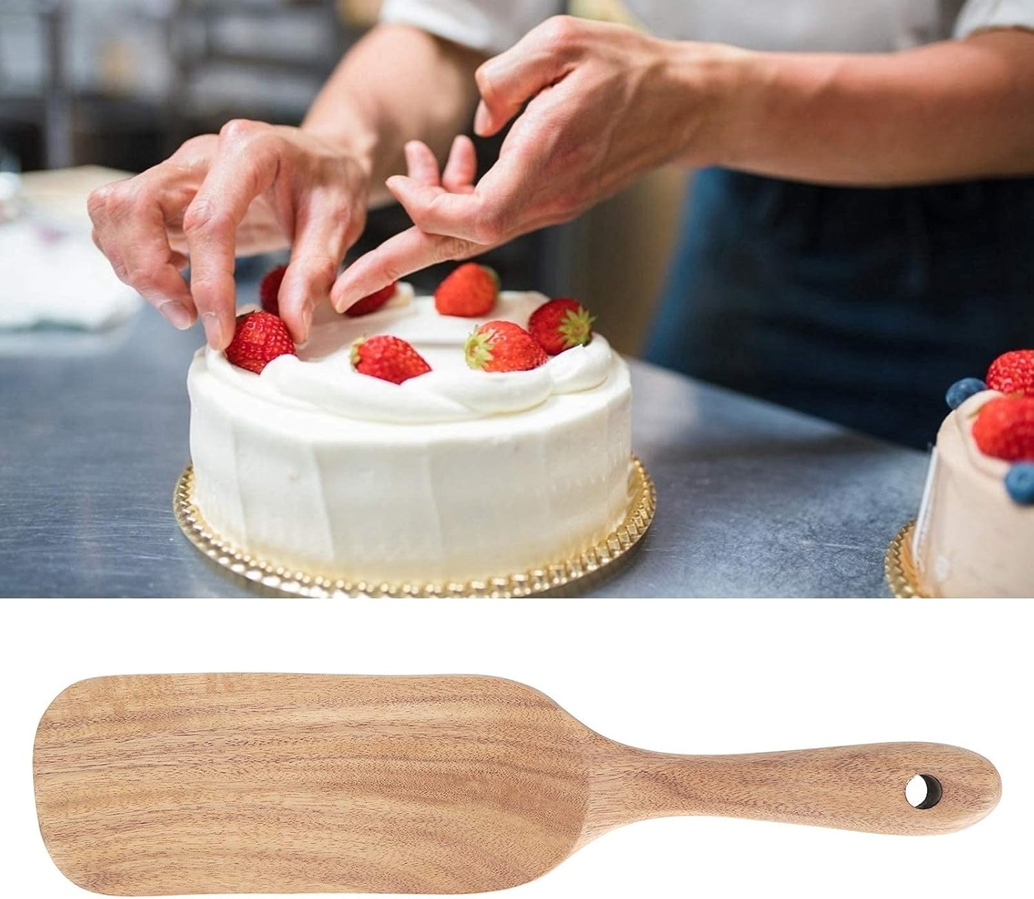 TRA-Wooden Spurtle, Natural Teak Wood Spatulas Non-Stick Utensils Tools ...