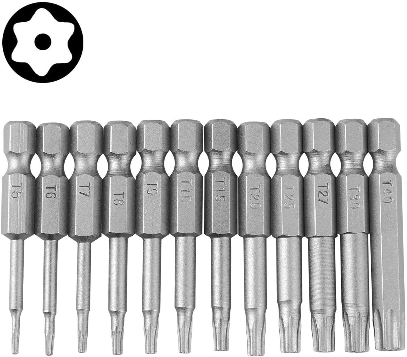 TRA-Yakamoz 12pcs 1/4 Inch Hex Shank T5-T40 Torx Head Screw Driver Bit Set Security Tamper Proof ...