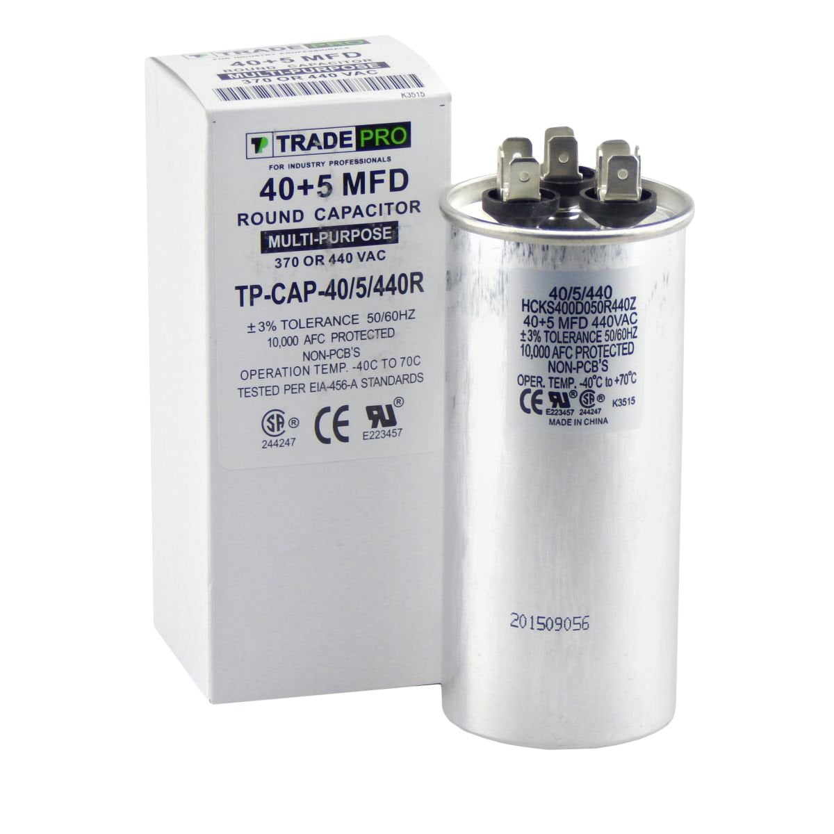 TRADEPRO TP-CAP-40/5/440R - Run Capacitor, 40/5/440 VAC, Round, Dual ...