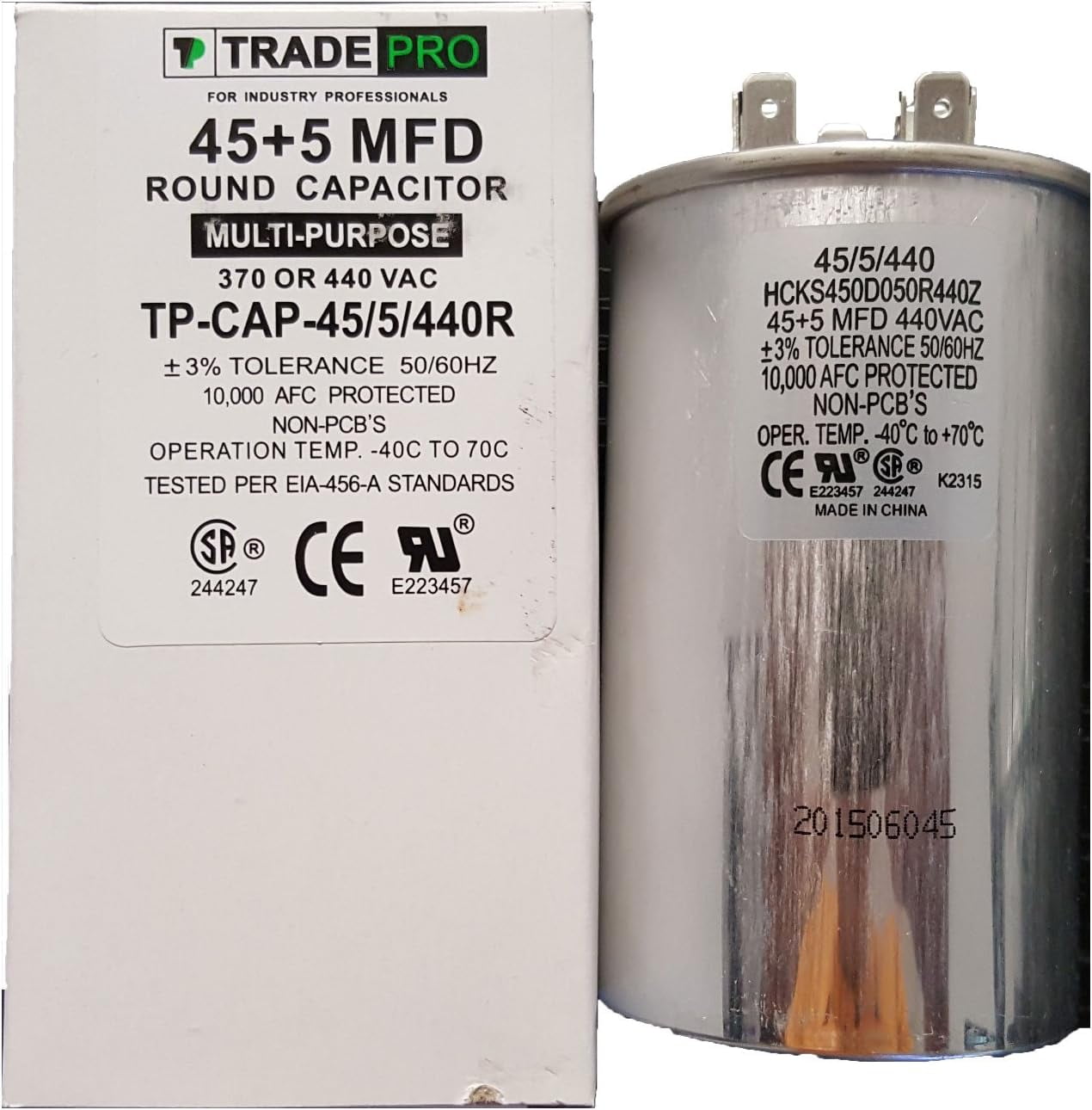 TRADEPRO TP-CAP-45/5/440R - Run Capacitor, 45/5/440 VAC, Round, Dual Rated - Walmart.com