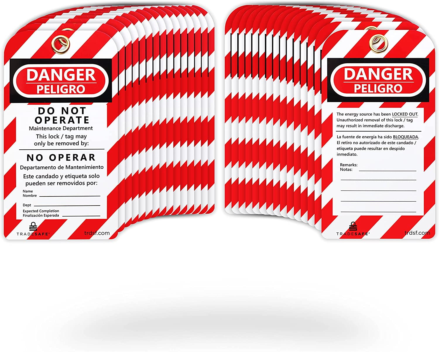 TRADESAFE Bilingual Lockout Tagout Tags, LOTO Tags 5-1/2” x 3”, 32-Mil ...