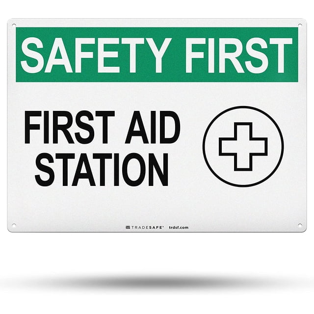 TRADESAFE First Aid Sign, Safety First Wall Signs, 14” x 10”, 40 Mil ...