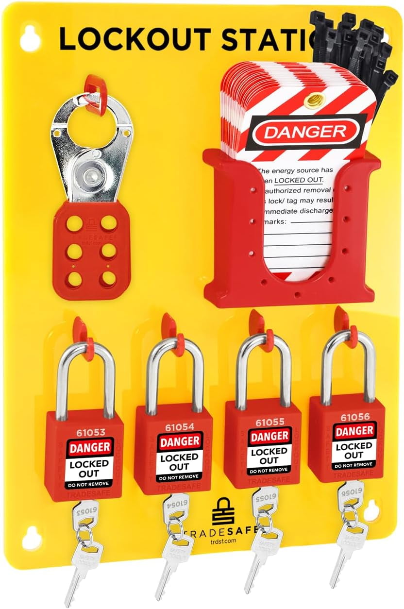 TRADESAFE Lockout Tagout Kit Station, LOTO Kit 26 pcs for OSHA Compliant Lock Out Tag Out ...