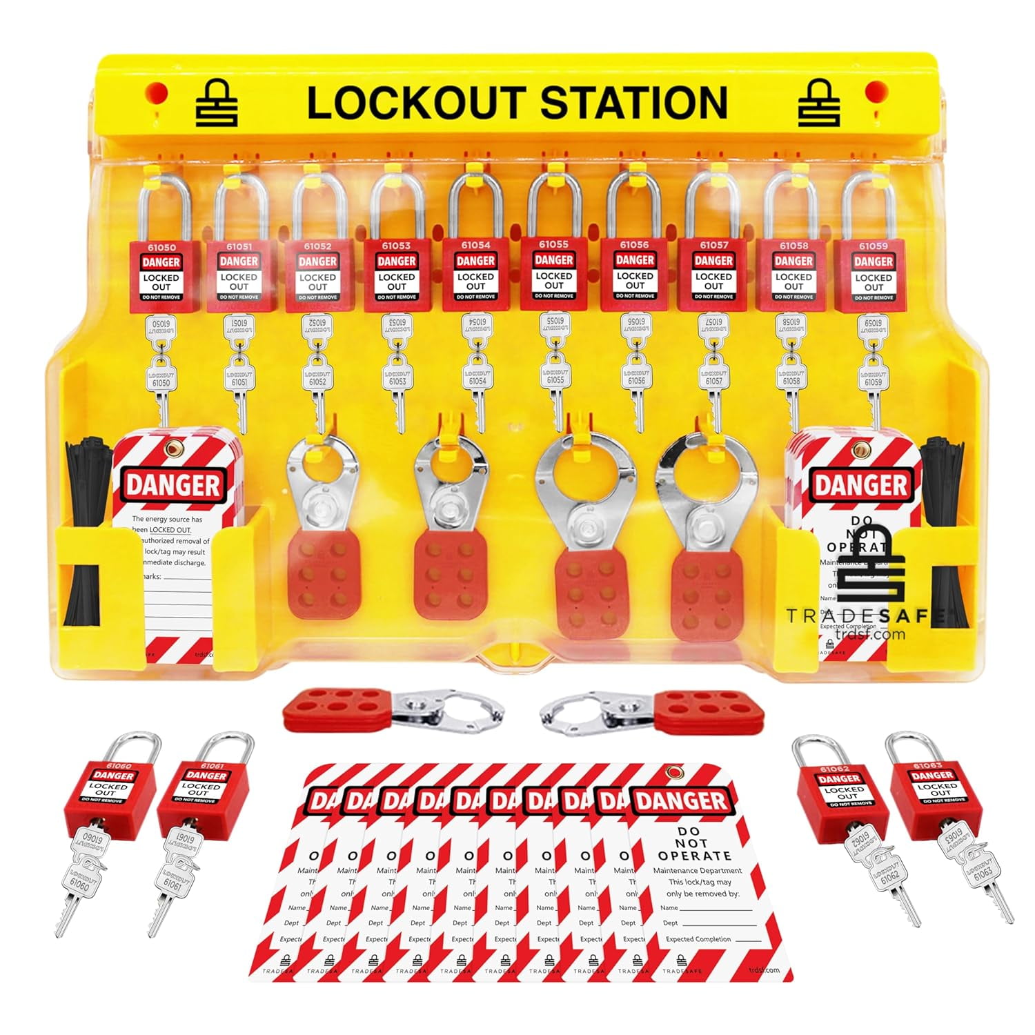 TRADESAFE Lockout Tagout Kit Station, LOTO Kit 61 pcs for OSHA ...