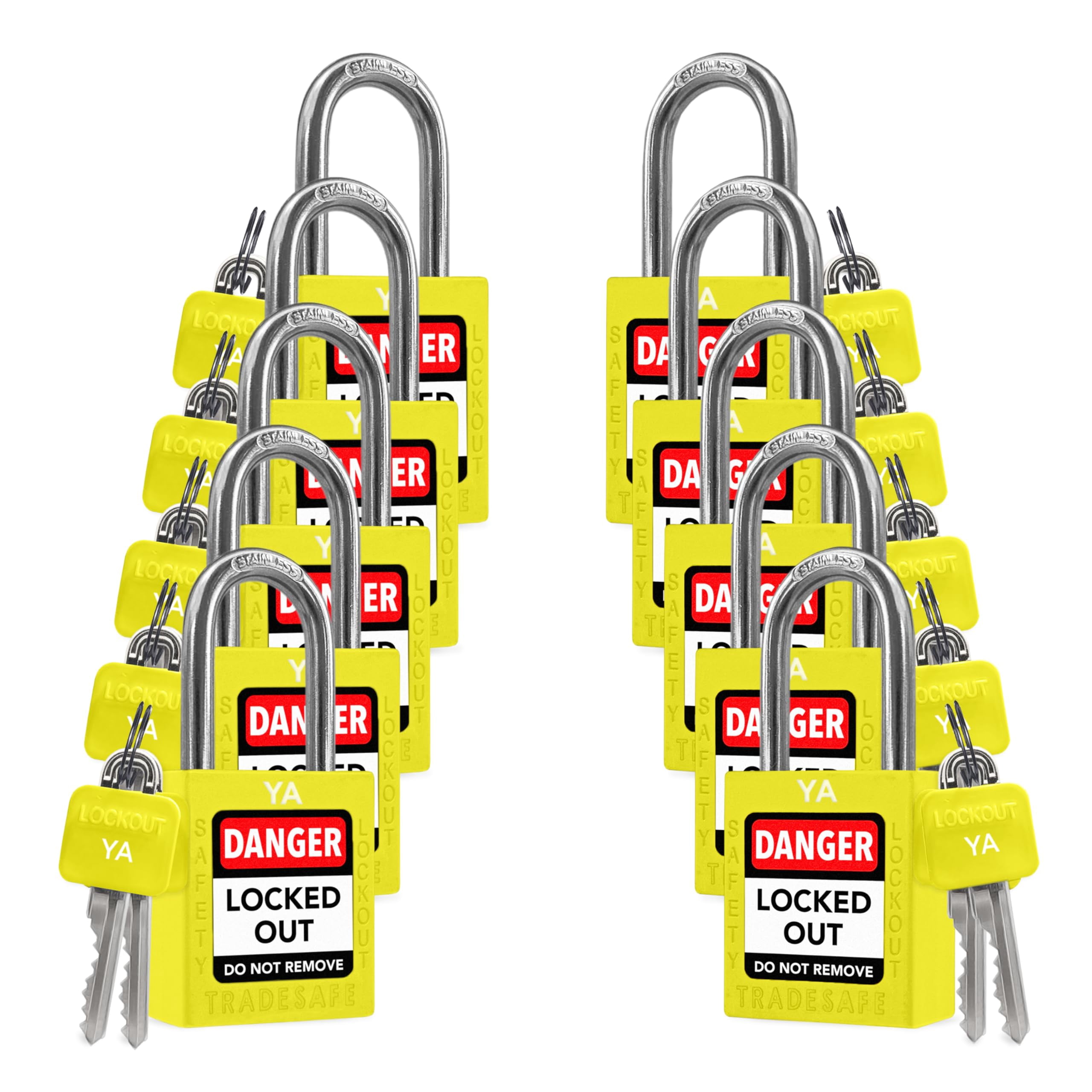 TRADESAFE Lockout Tagout Lock Sets, 10 Yellow Keyed Alike Unlimited ...