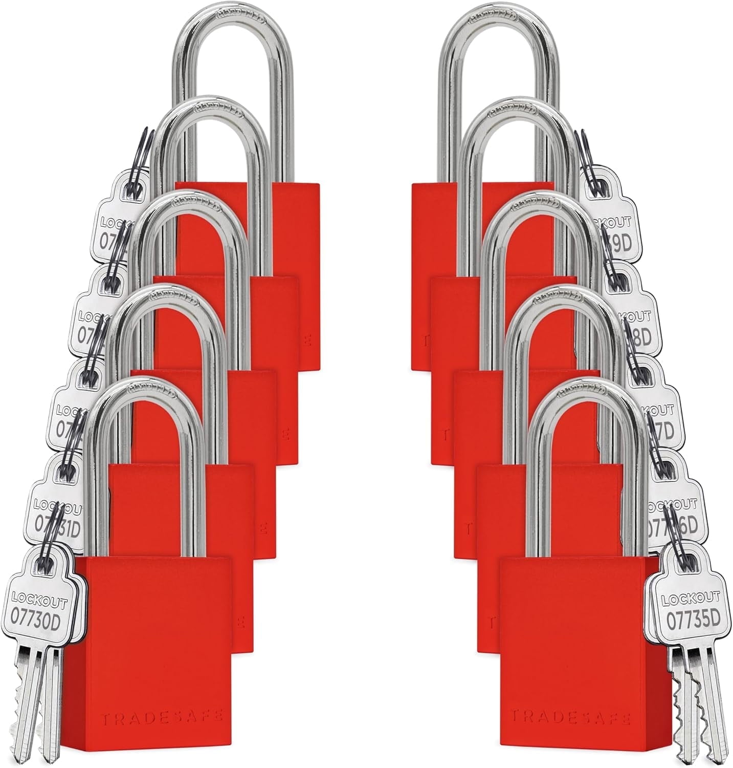 TRADESAFE Lockout Tagout Locks, Aluminum Padlocks Keyed Different, Red Loto Locks 10 pcs, 2 Keys ...