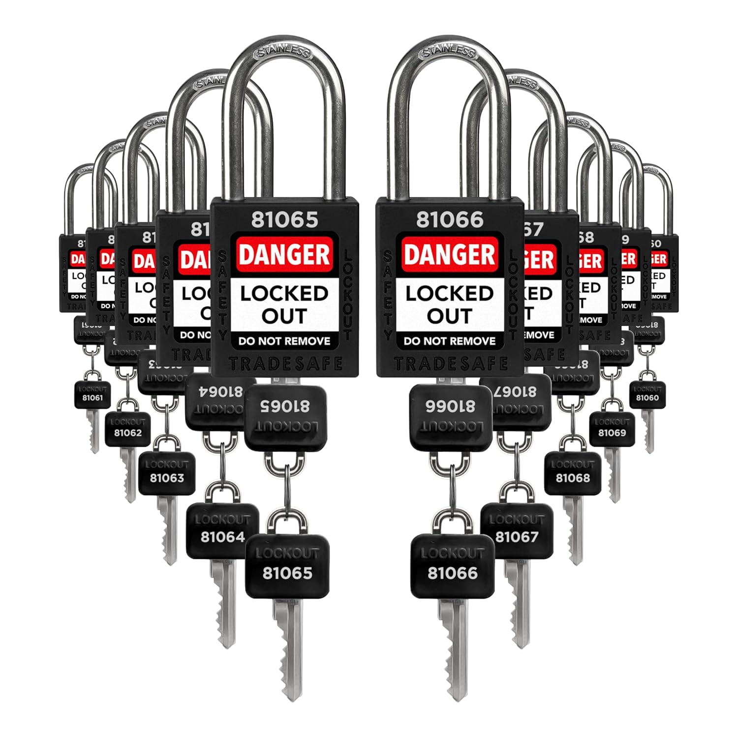 TRADESAFE Lockout Tagout Locks, Black Keyed Different LOTO Locks, 10 ...