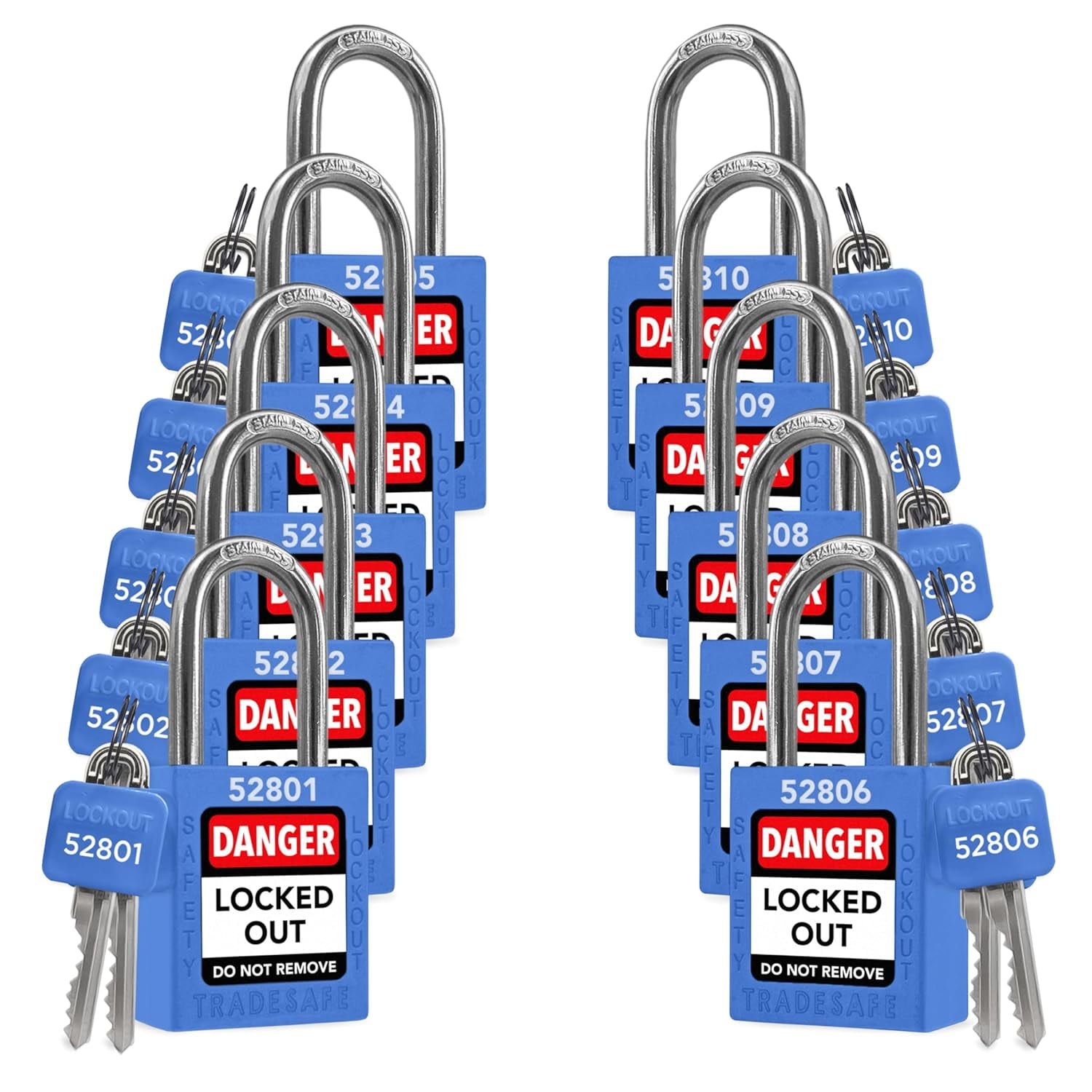 TRADESAFE Lockout Tagout Locks, Blue Keyed Different LOTO Locks, 10 pcs ...