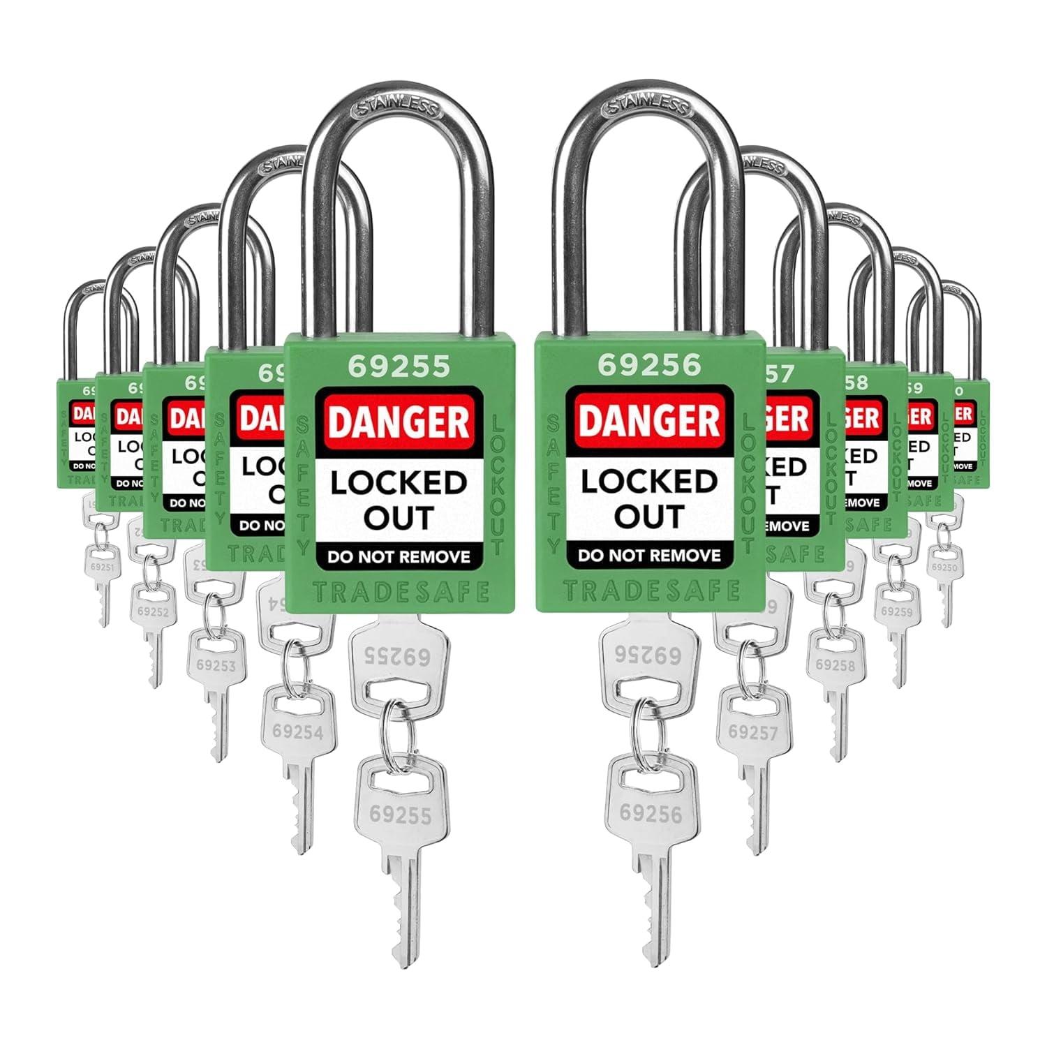 TRADESAFE Lockout Tagout Locks, Green Keyed Different LOTO Locks, 10 ...