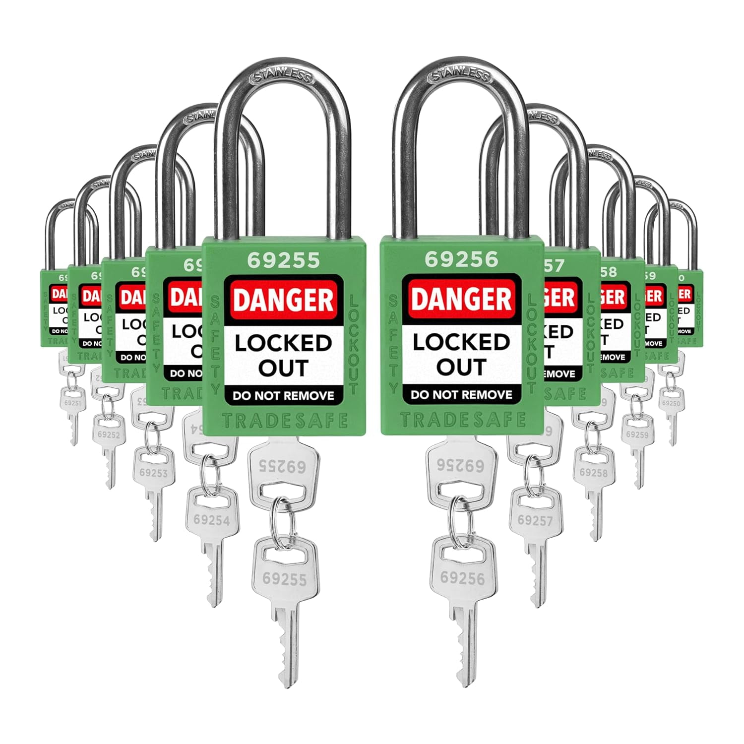 TRADESAFE Lockout Tagout Locks, Green Keyed Different LOTO Locks, 10 ...