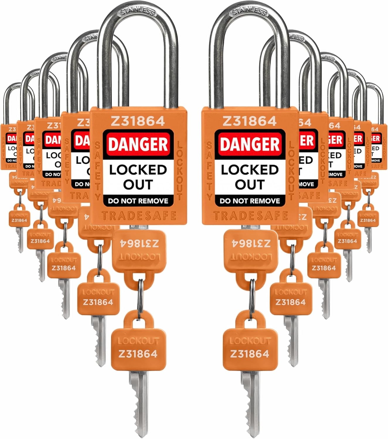 TRADESAFE Lockout Tagout Locks, Orange Keyed Alike Padlocks, LOTO Locks 10 pcs, 2 Keys Per Lock ...