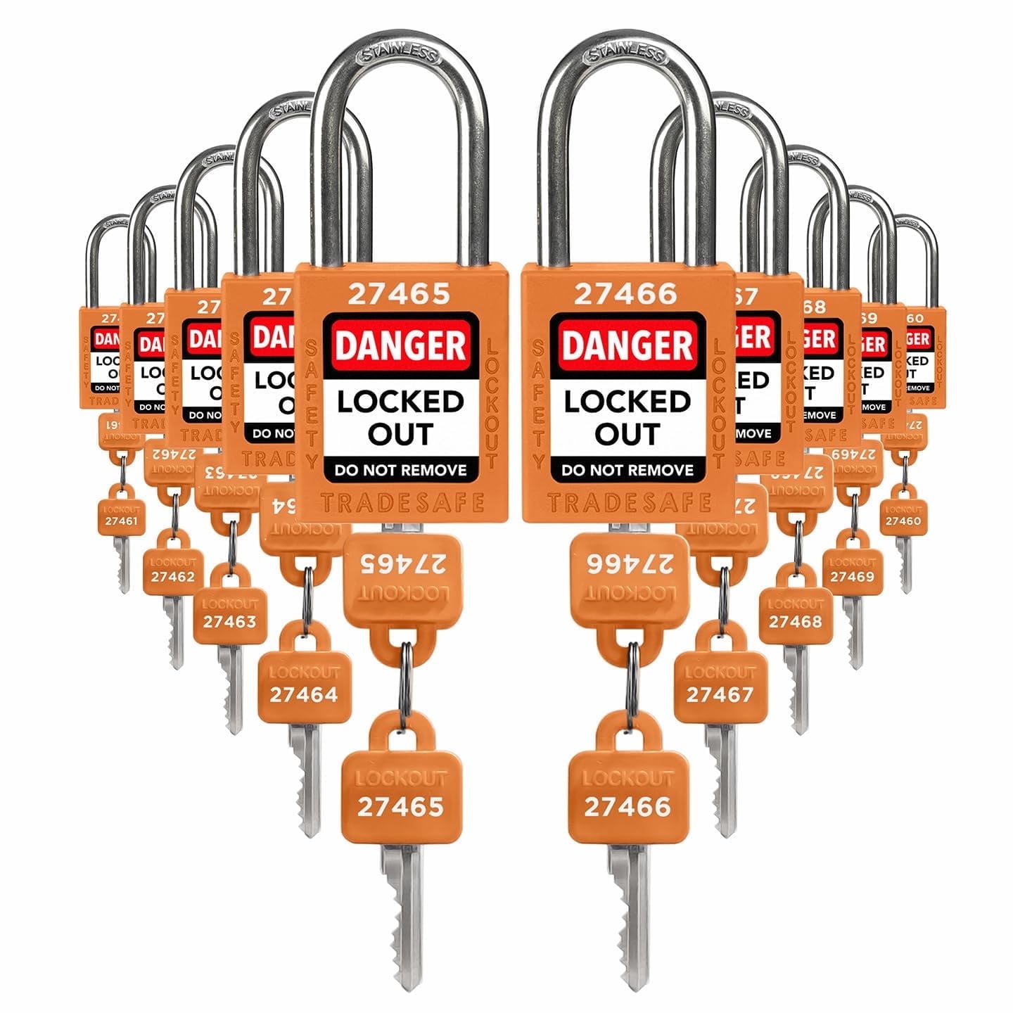 TRADESAFE Lockout Tagout Locks, Orange Keyed Different LOTO Locks, 10 ...