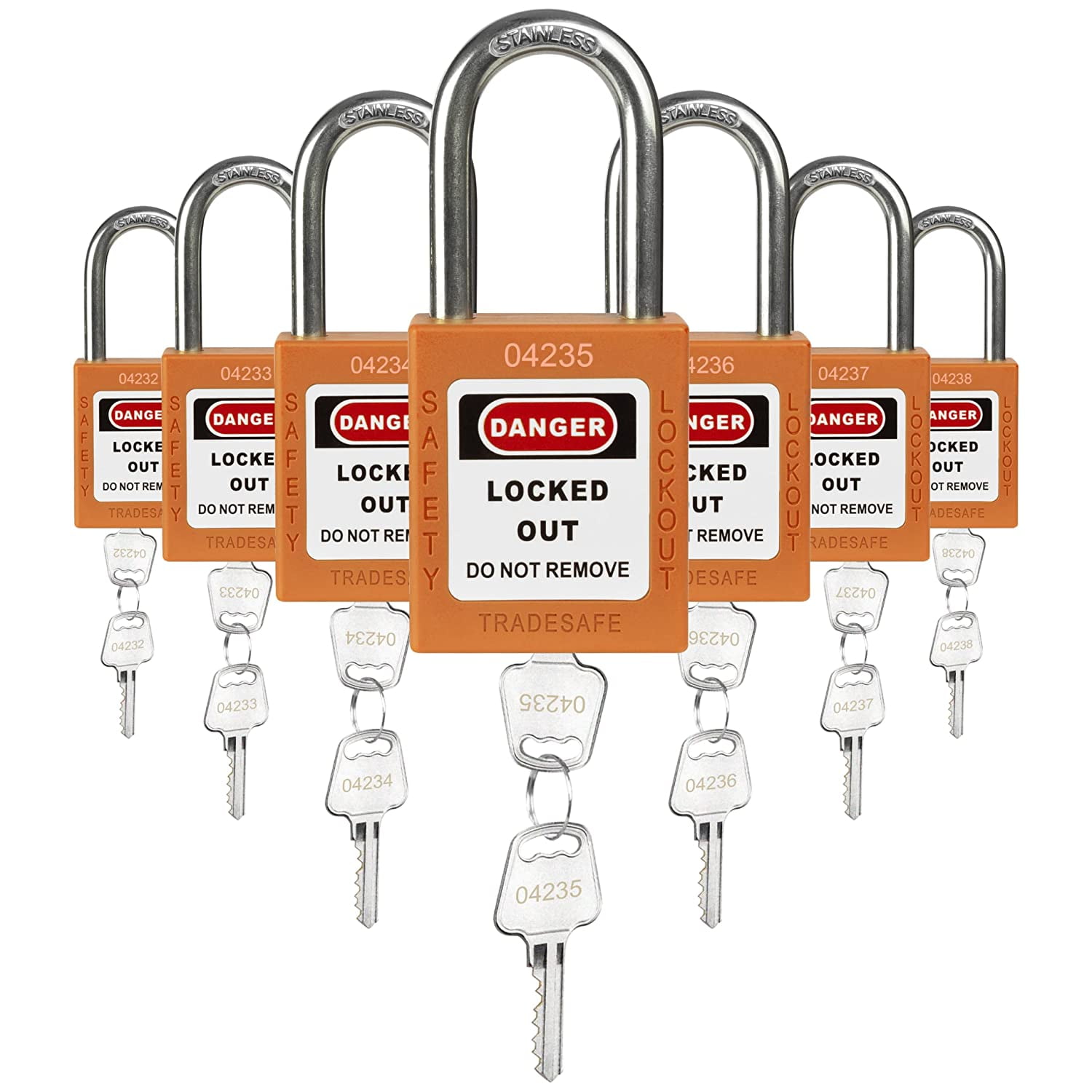 TRADESAFE Lockout Tagout Locks, Orange Keyed Different LOTO Locks, 7 ...