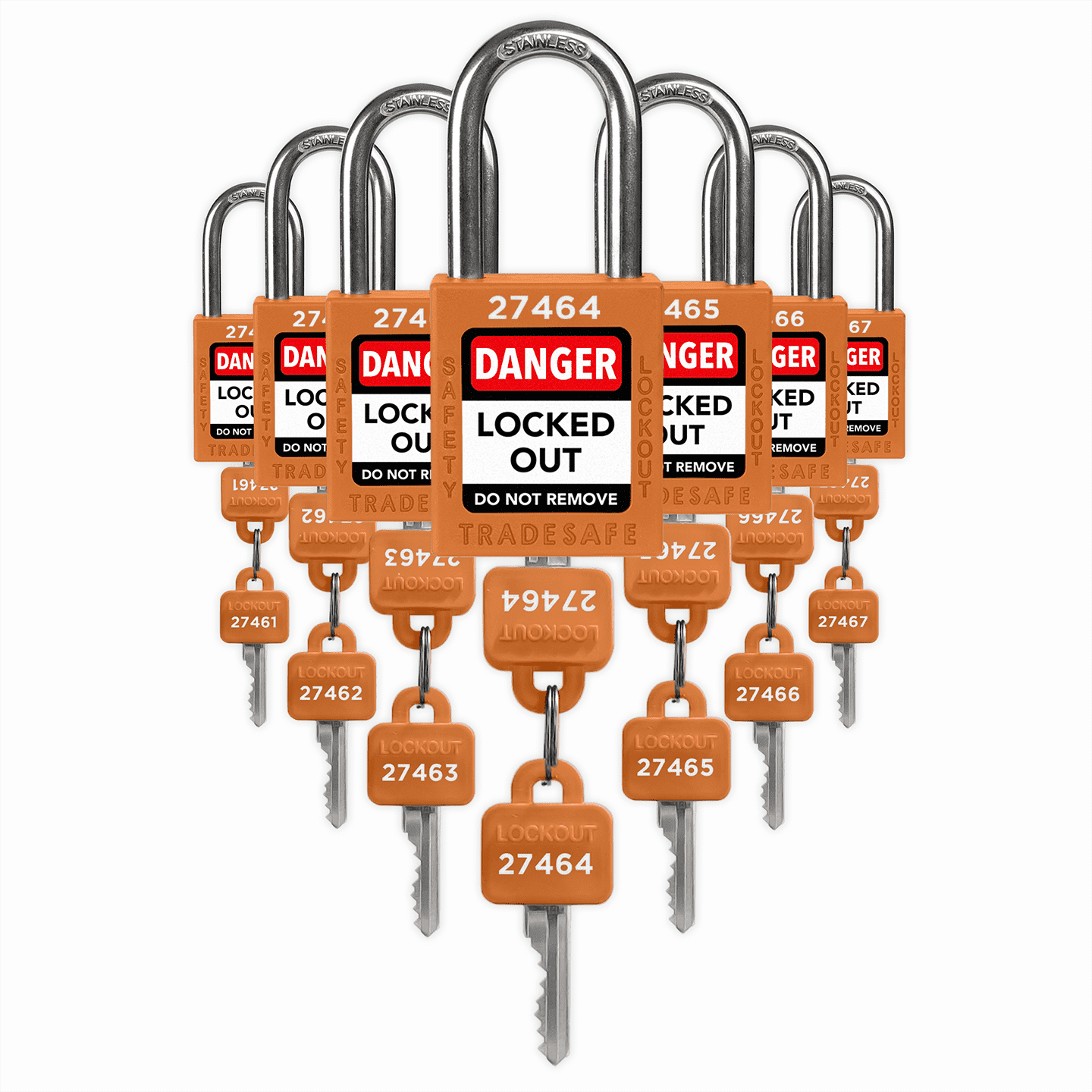 TRADESAFE Lockout Tagout Locks, Orange Keyed Different LOTO Locks, 7 ...
