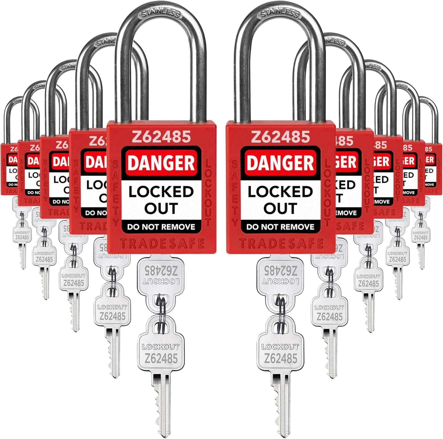 TRADESAFE Lockout Tagout Locks, Red Keyed Alike Padlocks, LOTO Locks 10 pcs, 2 Keys Per Lock ...