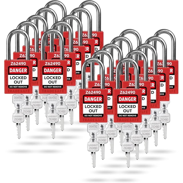 TRADESAFE Lockout Tagout Locks, Red Keyed Alike Padlocks, LOTO Locks 20 ...