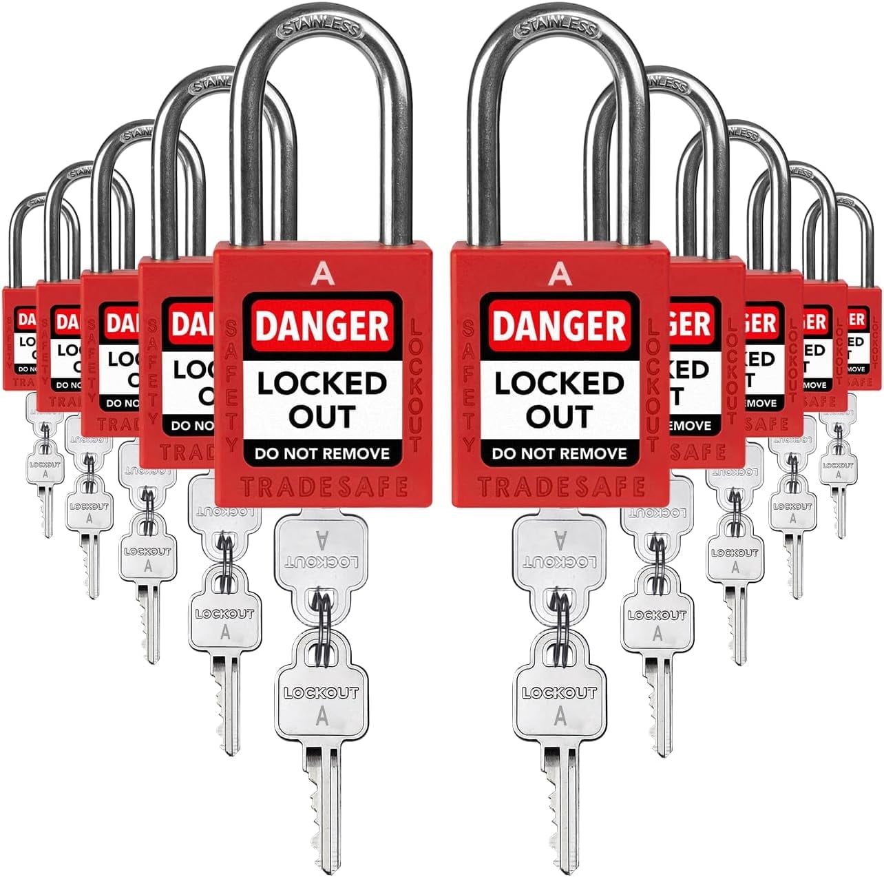 TRADESAFE Lockout Tagout Locks, Red Keyed Alike Unlimited Grouping LOTO ...