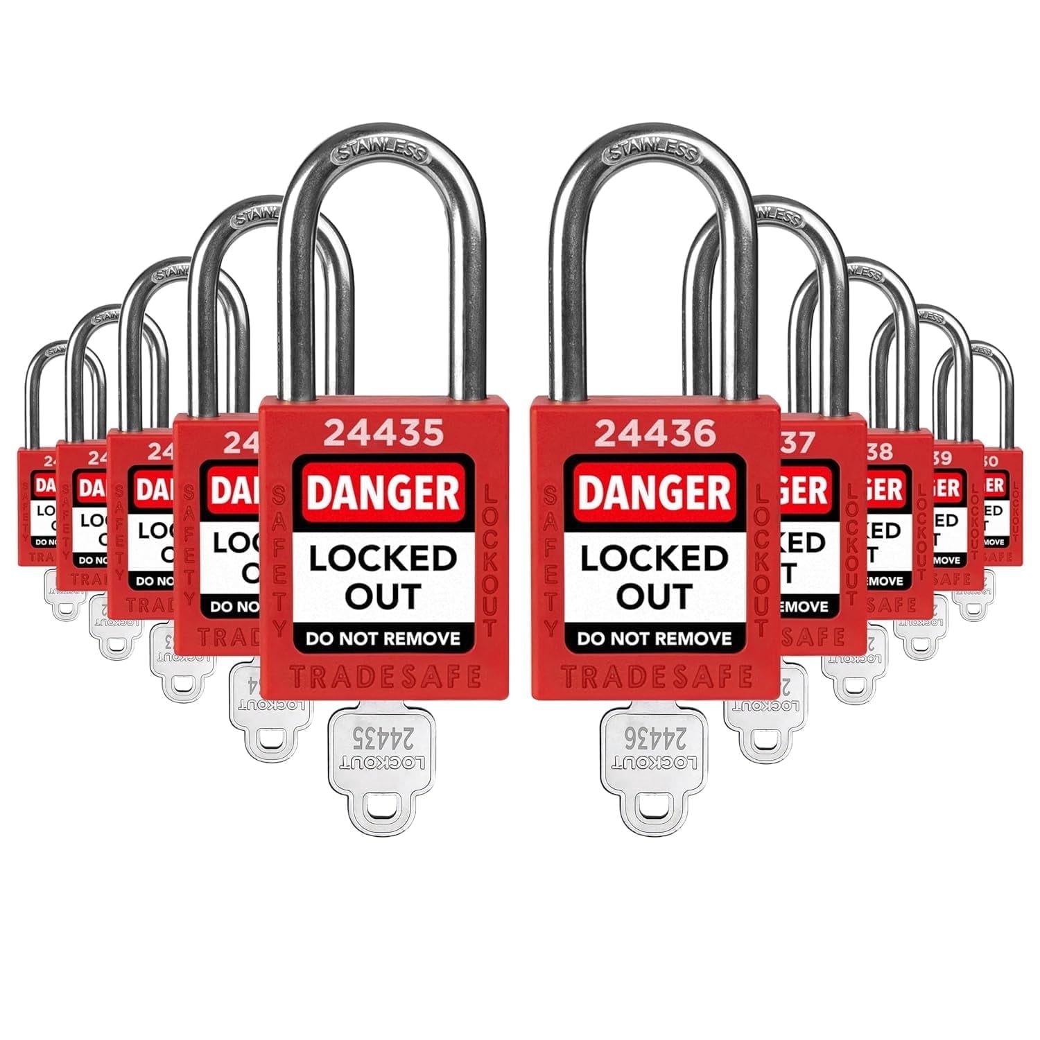 TRADESAFE Lockout Tagout Locks, Red Keyed Different LOTO Locks, 10 pcs ...
