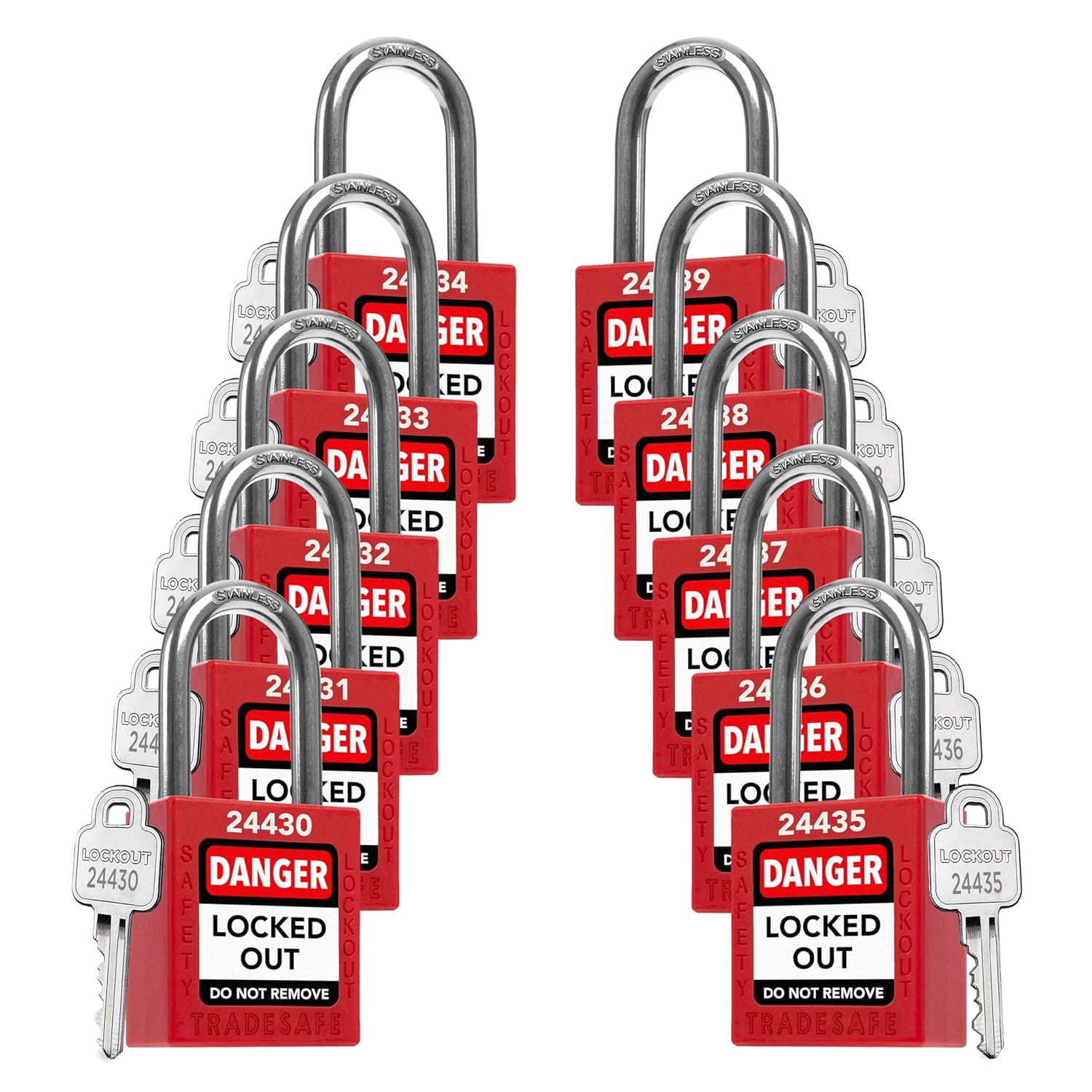 TRADESAFE Lockout Tagout Locks, Red Keyed Different LOTO Locks, 10 pcs ...