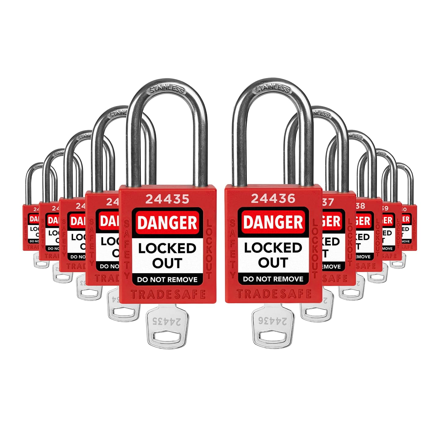 TRADESAFE Lockout Tagout Locks, Red Keyed Different LOTO Locks, 10 pcs, 1 Key Per Lock - Walmart.com