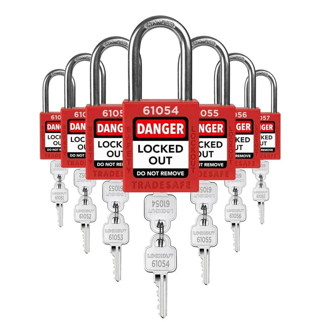 TRADESAFE Lockout Tagout Locks, Red Keyed Different LOTO Locks, 7 pcs ...