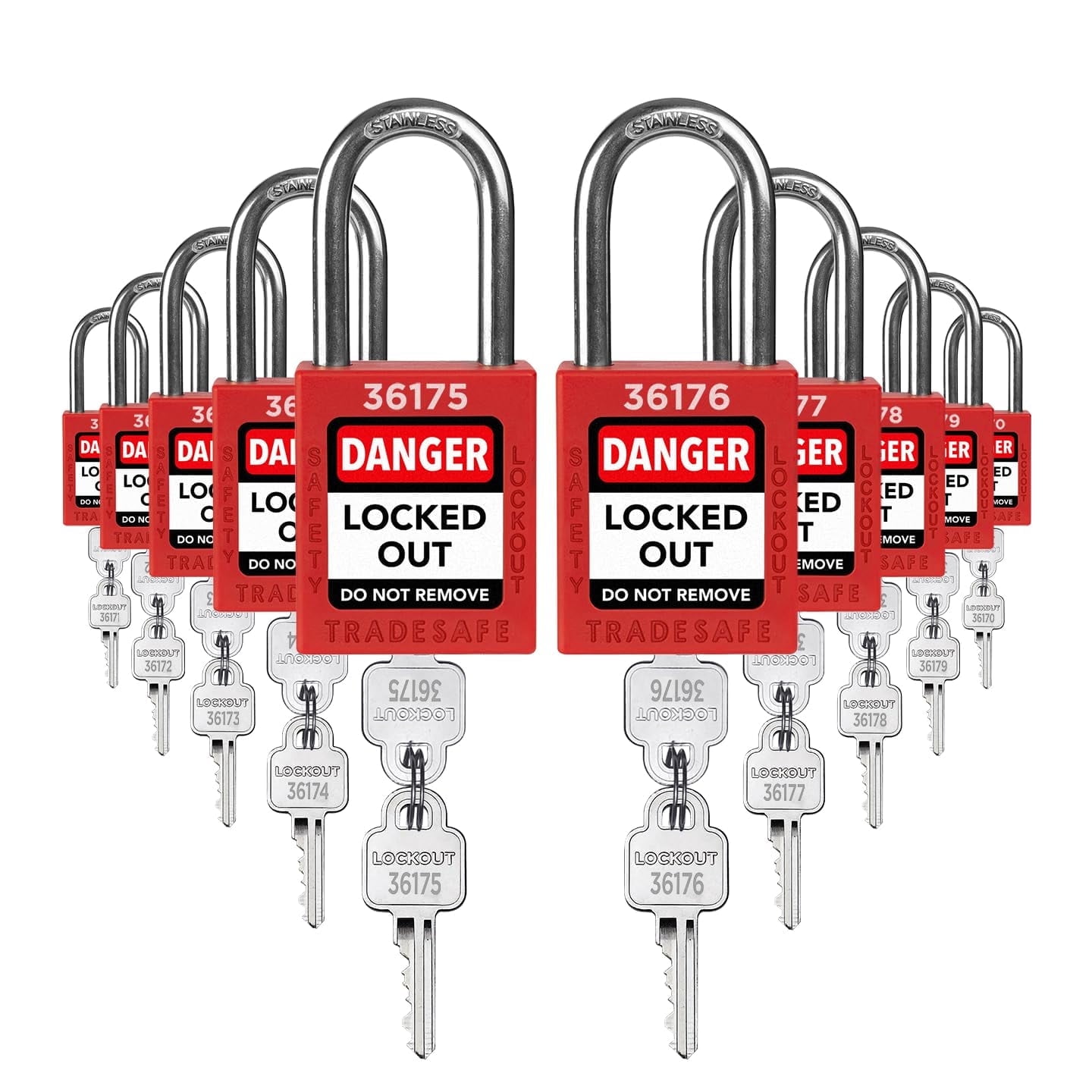 TRADESAFE Lockout Tagout Locks, Red Nylon Keyed Different LOTO Padlocks ...