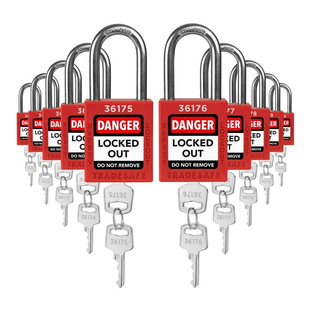 TRADESAFE Lockout Tagout Locks, Red Nylon Keyed Different LOTO Padlocks ...