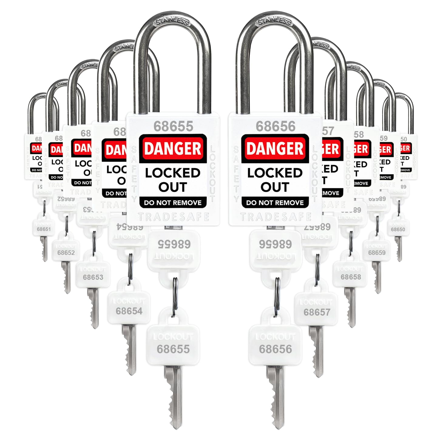 TRADESAFE Lockout Tagout Locks, White Keyed Different LOTO Locks, 10 ...