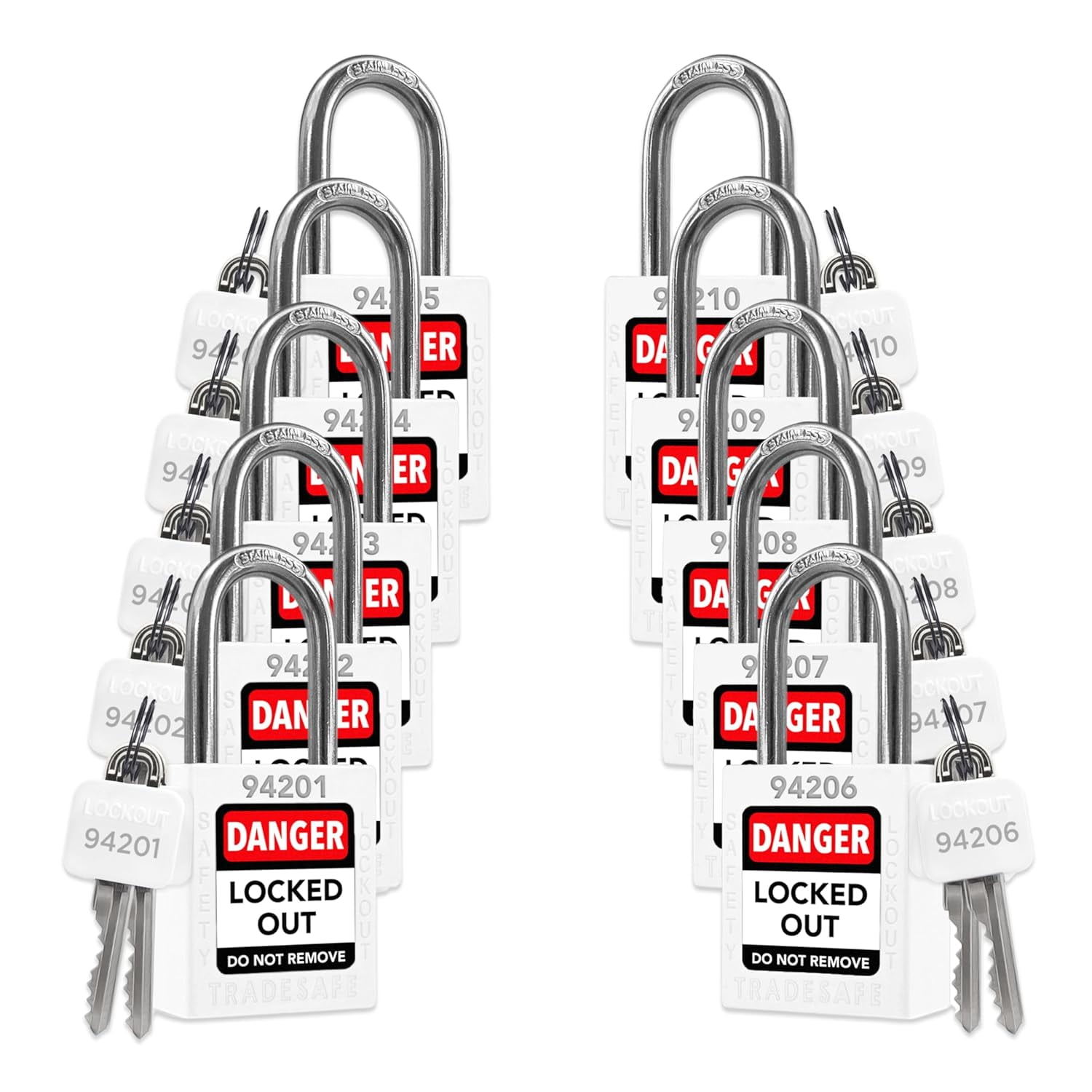 TRADESAFE Lockout Tagout Locks, White Keyed Different LOTO Locks, 10 ...