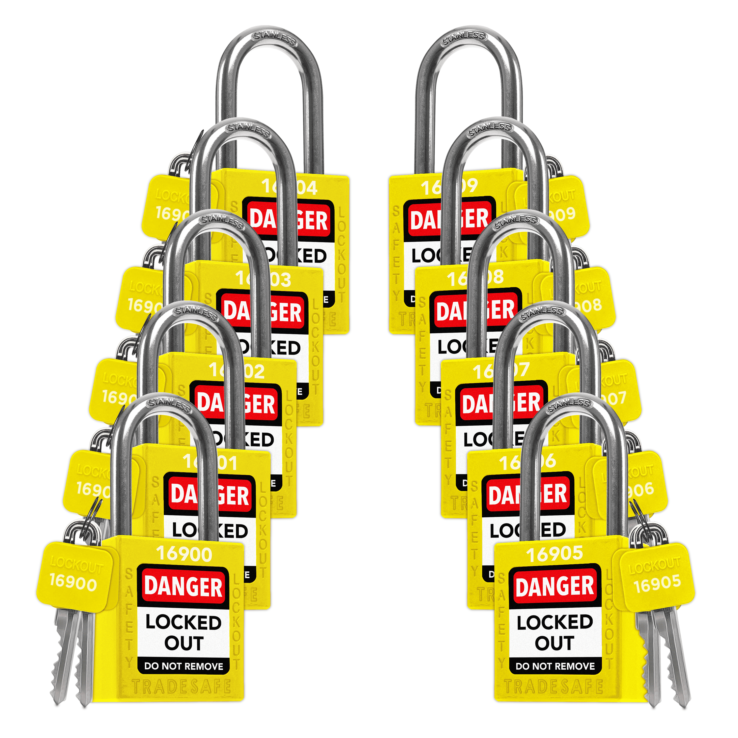 TRADESAFE Lockout Tagout Locks, Yellow Keyed Different LOTO Locks, 10 ...