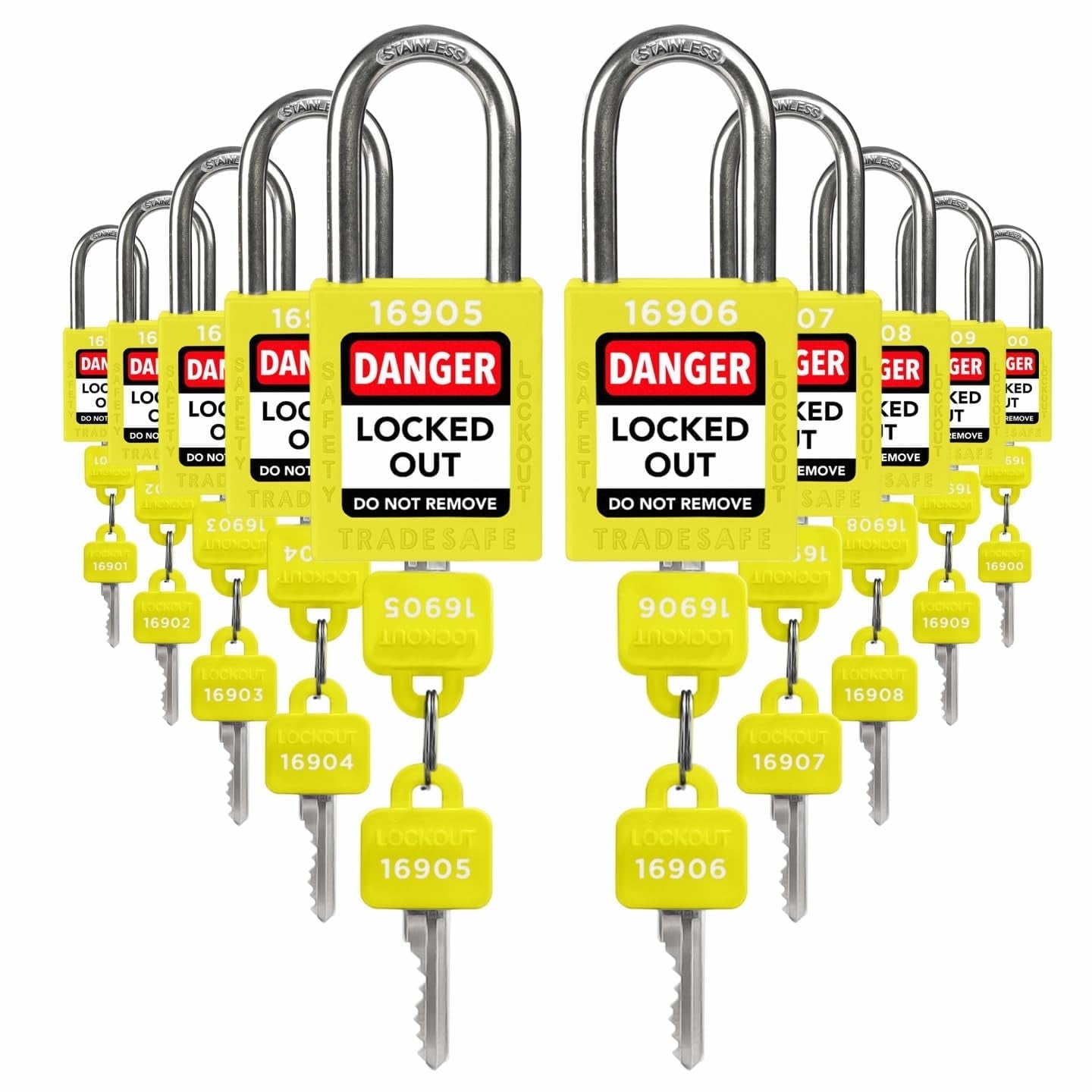 TRADESAFE Lockout Tagout Locks, Yellow Keyed Different LOTO Locks, 10 ...
