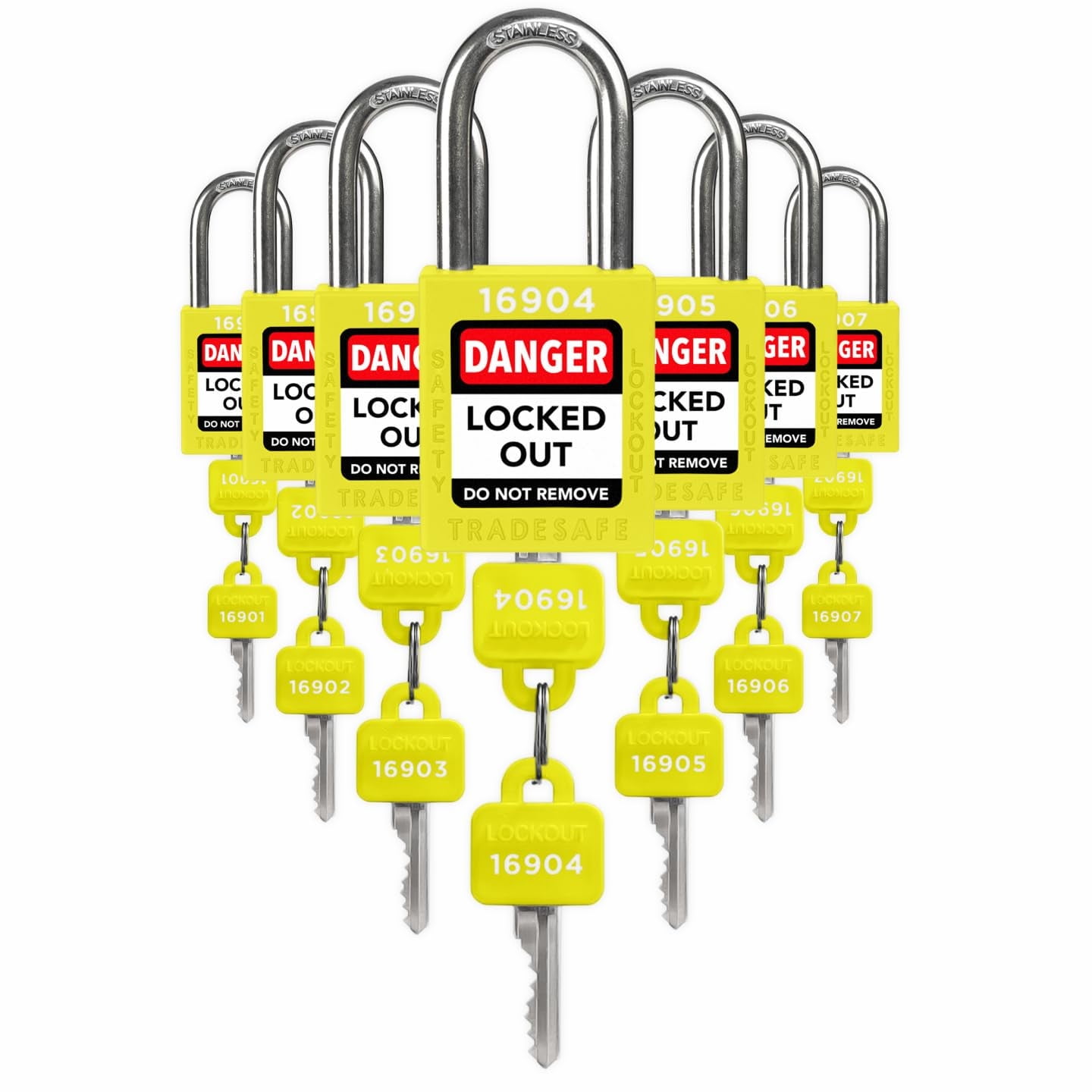 TRADESAFE Lockout Tagout Locks, Yellow Keyed Different LOTO Locks, 7 ...