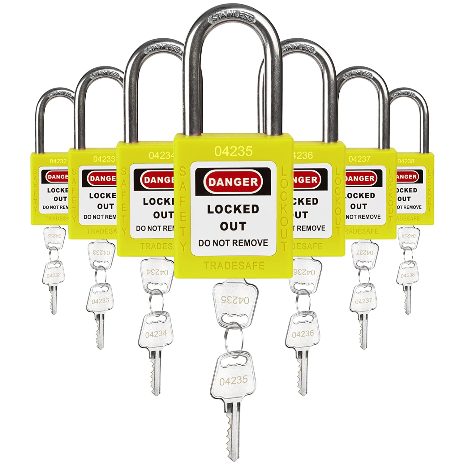 TRADESAFE Lockout Tagout Locks, Yellow Keyed Different LOTO Locks, 7 ...