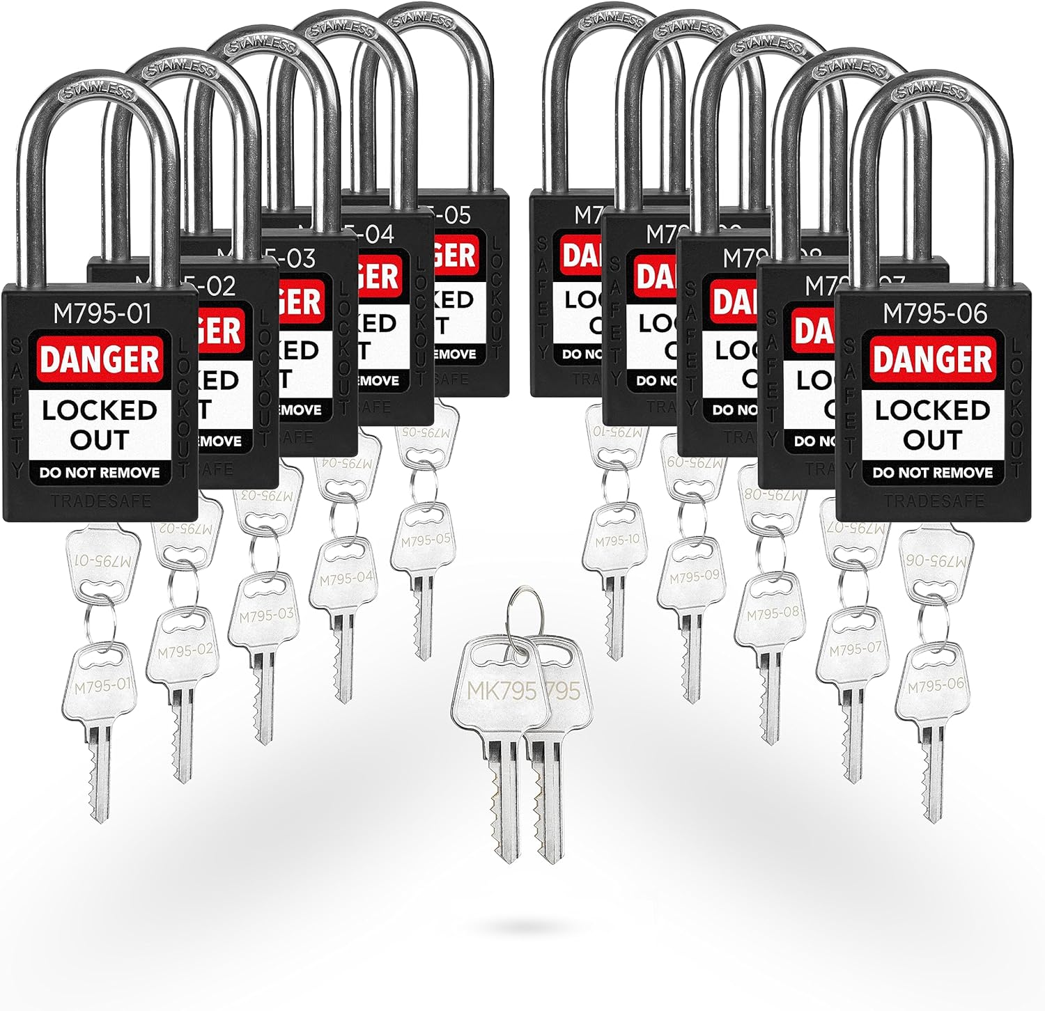 TRADESAFE Lockout Tagout Locks with Master Keys, Black Keyed Different ...