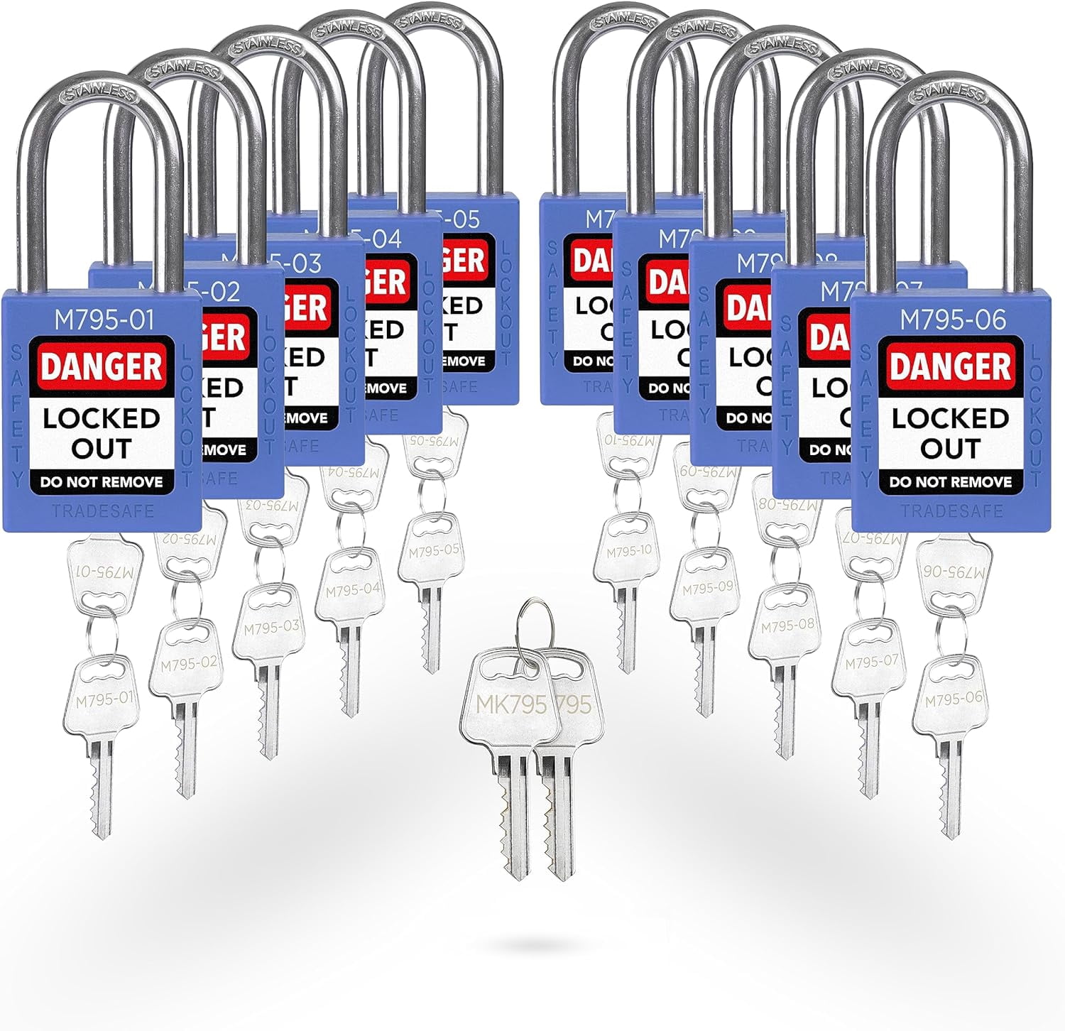 TRADESAFE Lockout Tagout Locks with Master Keys, Blue Keyed Different ...
