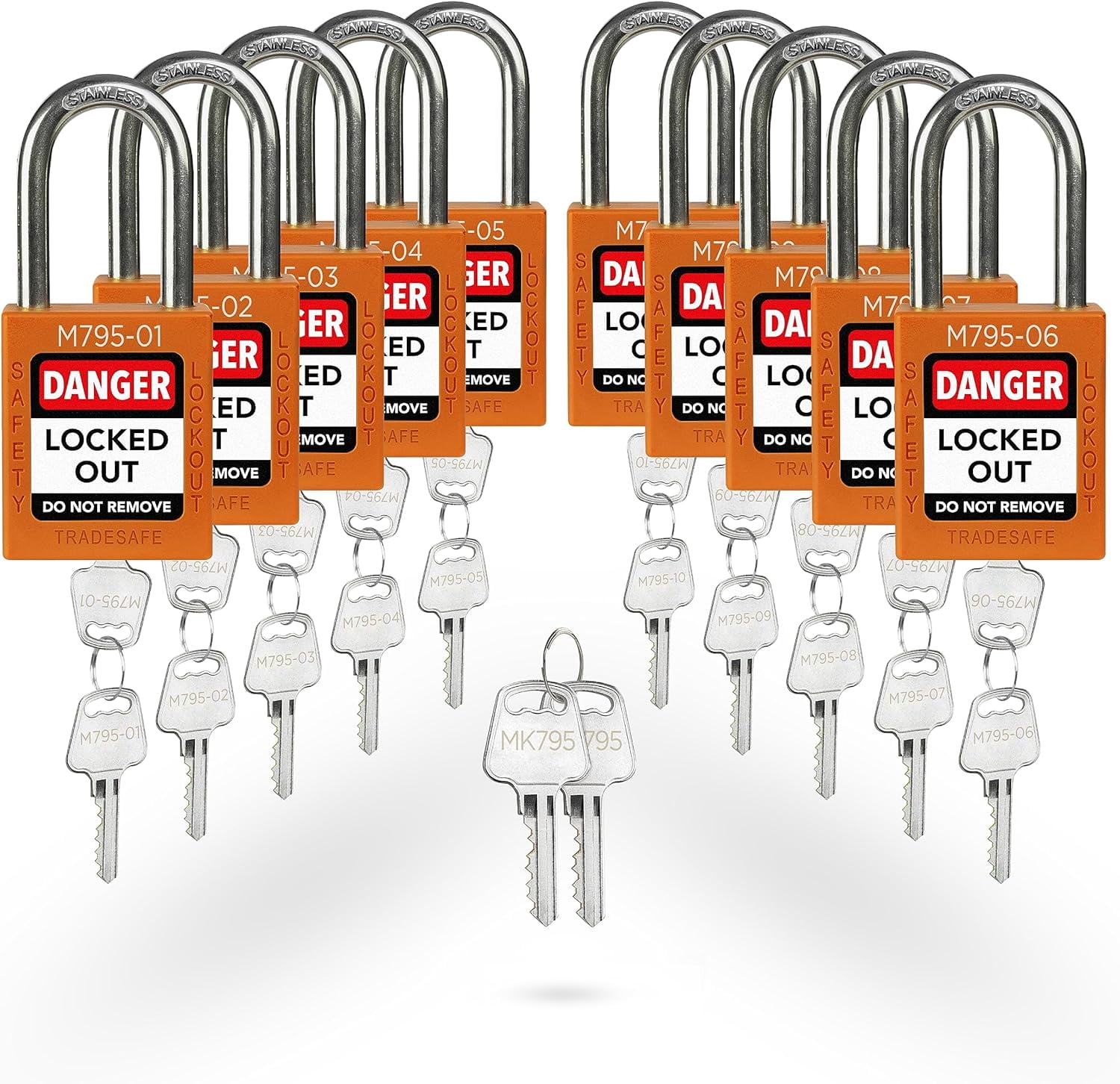 TRADESAFE Lockout Tagout Locks with Master Keys, Orange Keyed Different ...