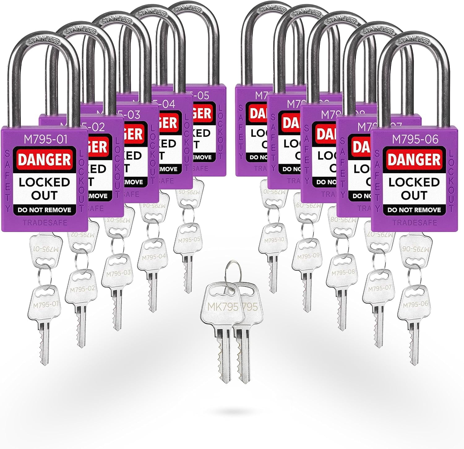 TRADESAFE Lockout Tagout Locks with Master Keys, Purple Keyed Different ...