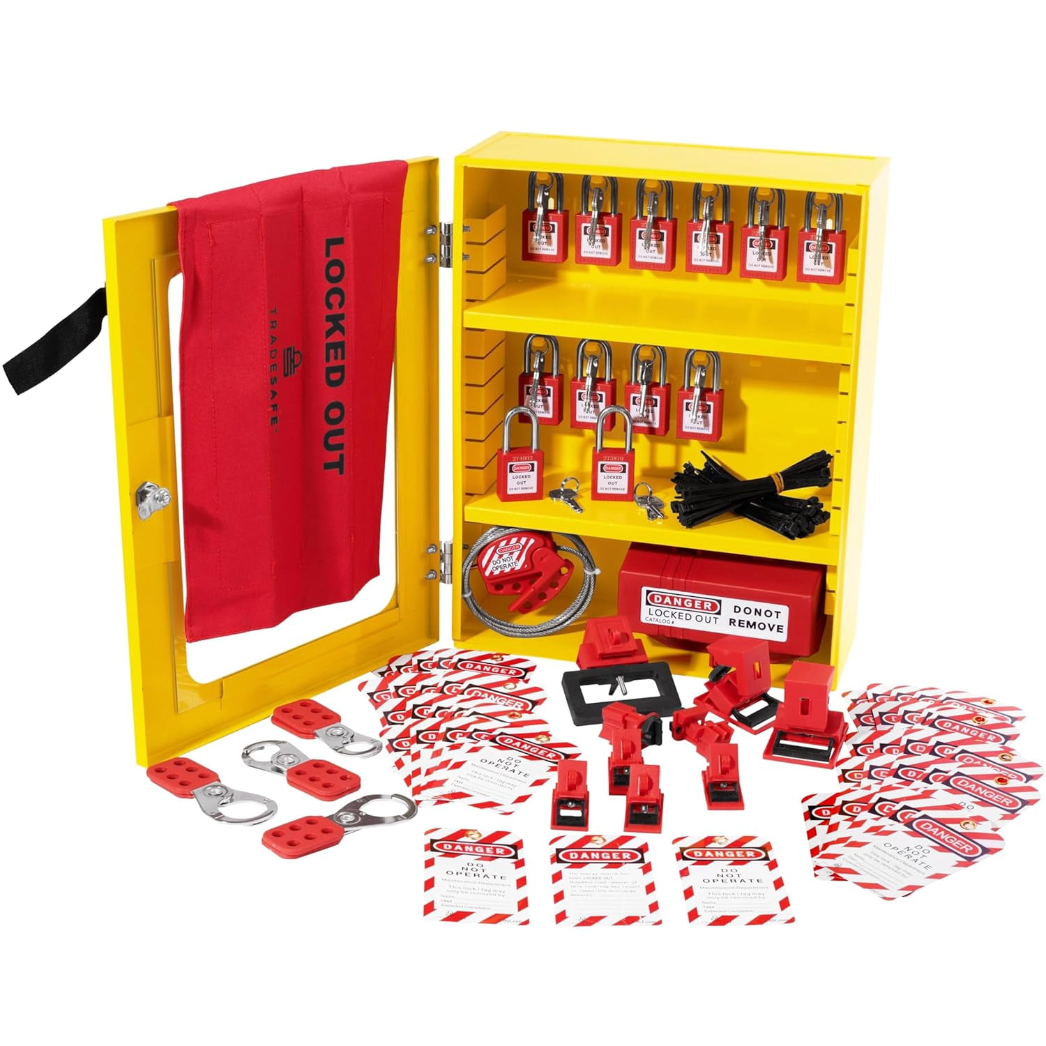 TRADESAFE Lockout Tagout Steel Cabinet, LOTO Kit Station 75 pcs for OSHA Compliant Lock Out Tag ...