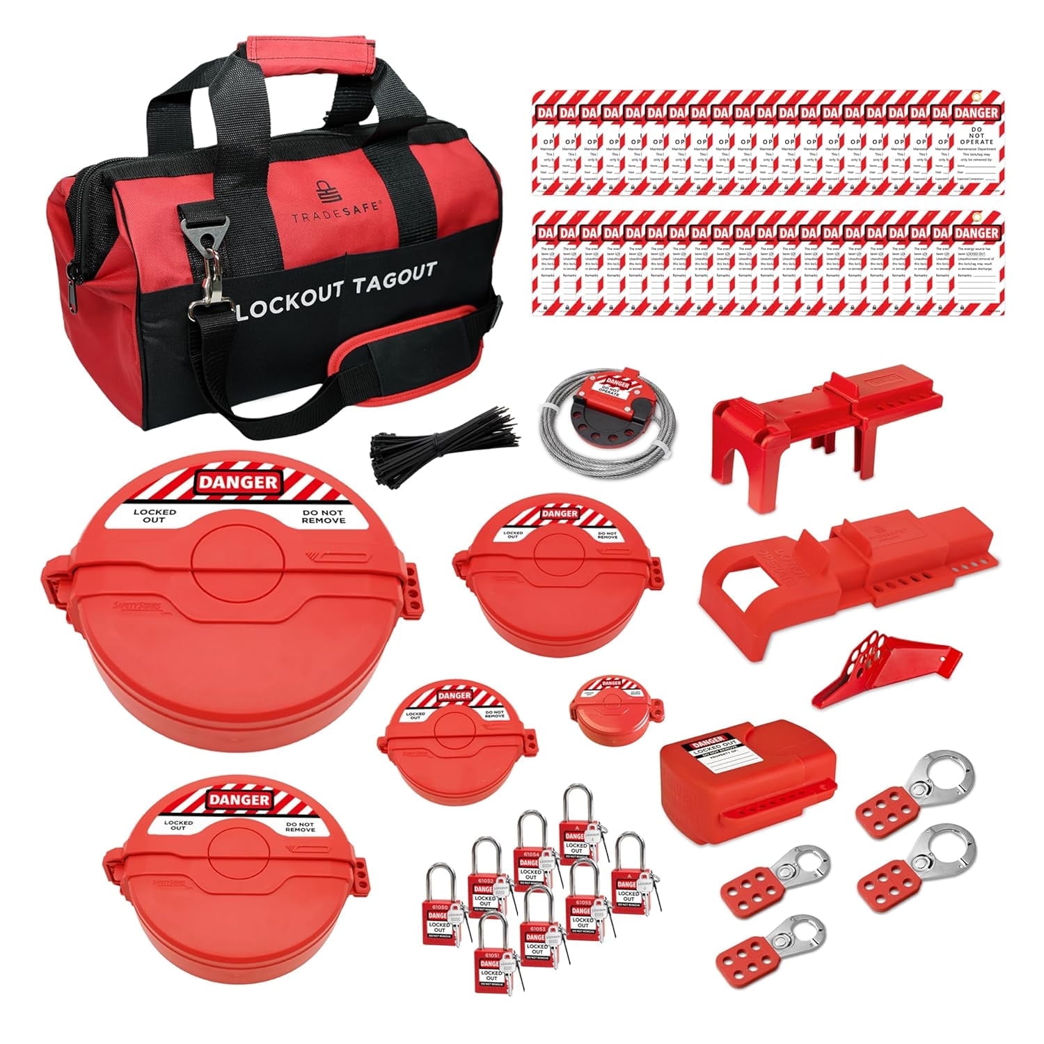 TRADESAFE Valve Lockout Tagout Kit, LOTO Kit 55 Pcs, OSHA-Compliant for ...