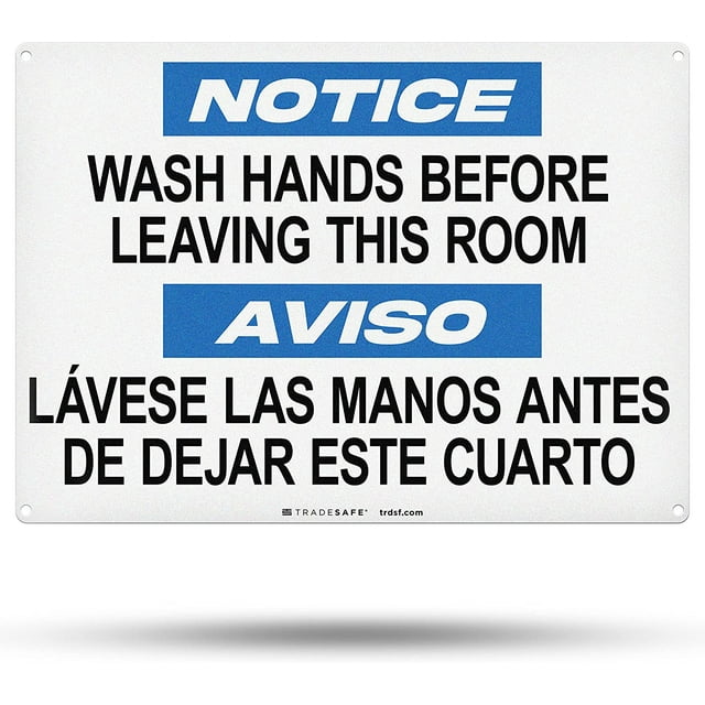 Tradesafe Wash Hands Before Leaving The Room Sign Bilingual Sign 14” X
