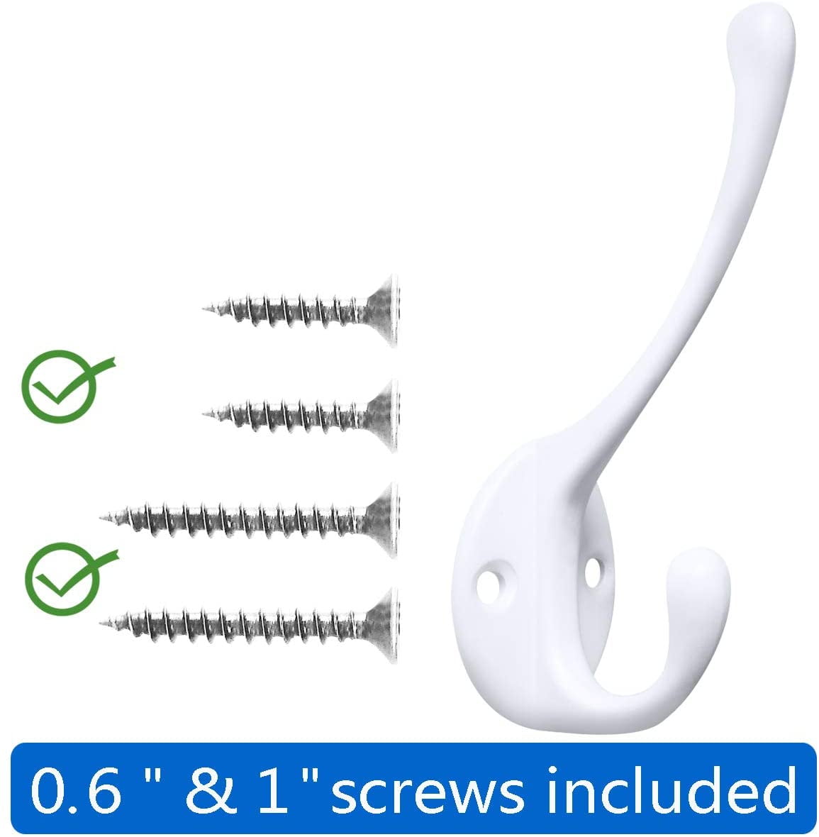 TRAHOO-10 Pack Heavy Duty Dual Coat Hooks Wall Mounted with 20 Screws ...