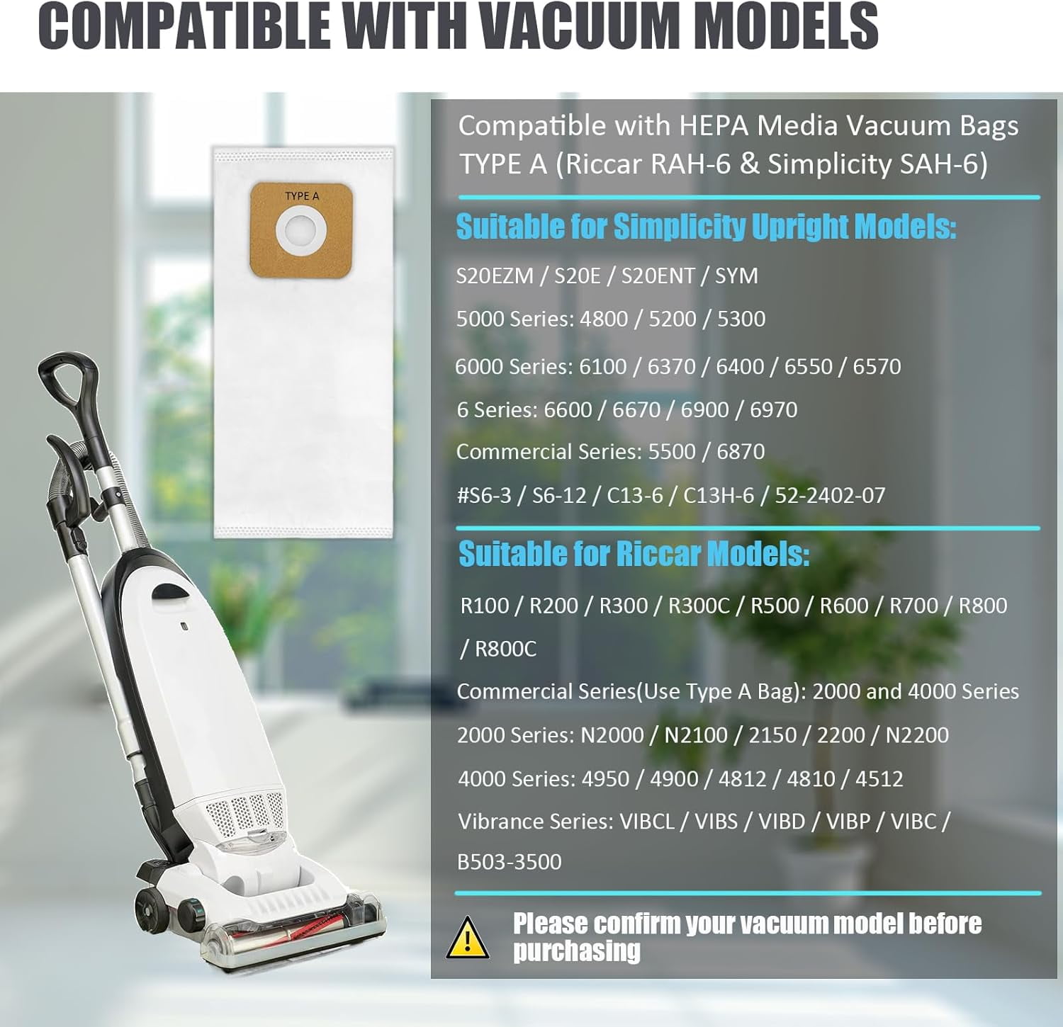 TRAHOO-10 Pack Type A HEPA Vacuum Cleaner Bags Compatible with Riccar ...