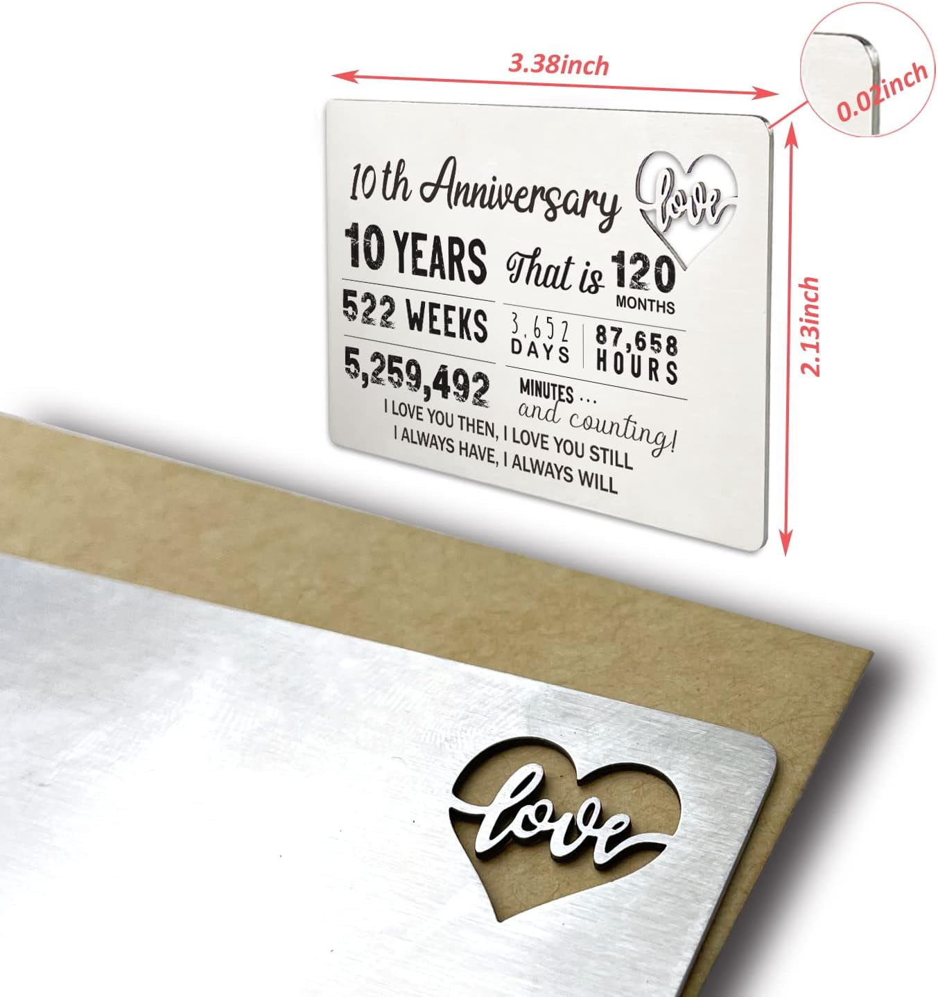 TRAHOO-10 Years Anniversary Card Gifts for Him Husband, Engraved Metal ...