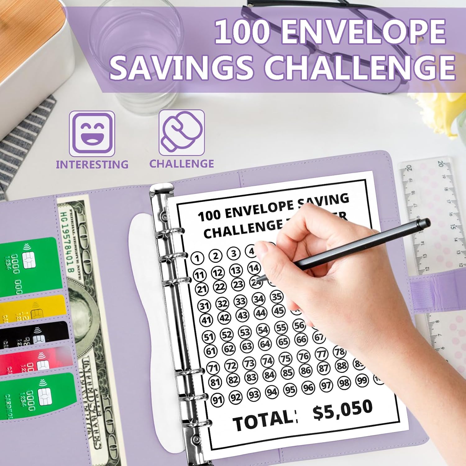 TRAHOO-100 Envelope Challenge Binder, 100 Envelopes Money Saving Challenge, Easy and Fun Way to ...