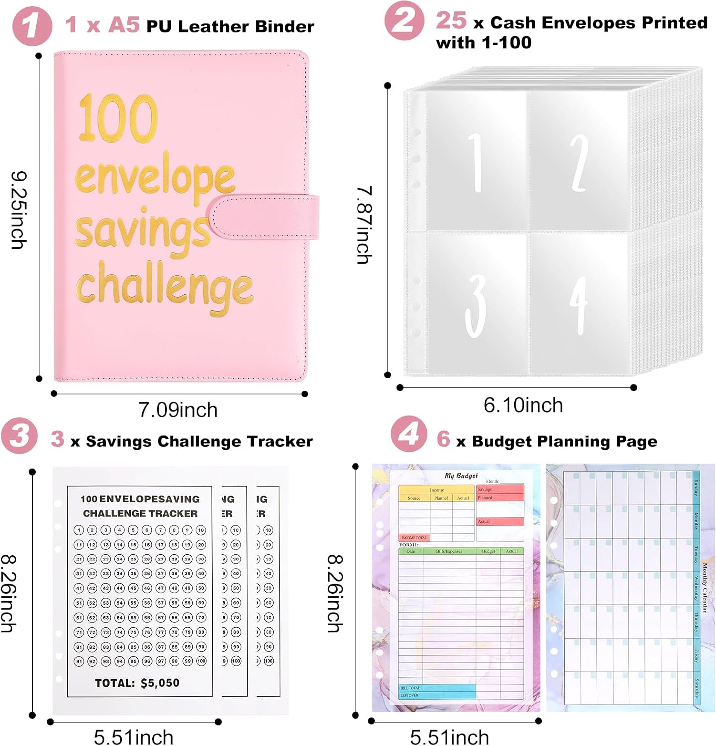 TRAHOO-100 Envelope Challenge Binder,A5 Money Saving Budget Binder with ...