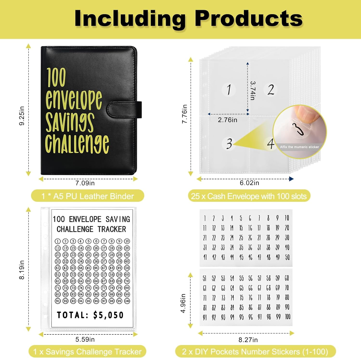 TRAHOO-100 Envelope Challenge Binder,Easy and Fun Way to Save $5,050 ...