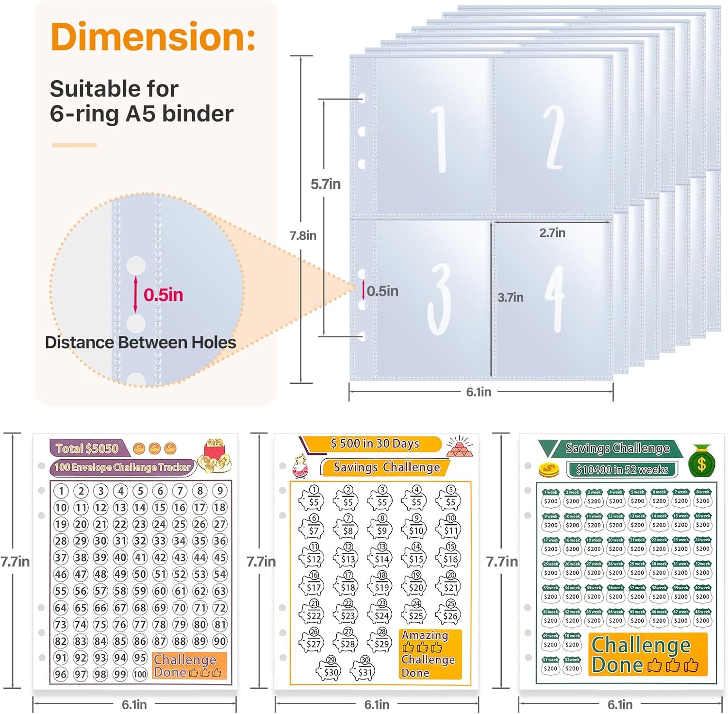 TRAHOO-100 Envelope Money Saving Challenge Binder Replacement, 25 ...