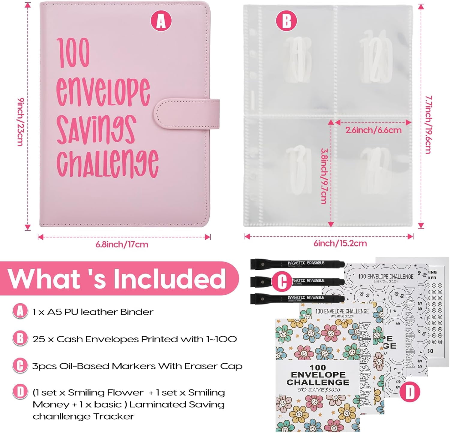 TRAHOO-100 Envelope Savings Challenge Binder, 100 Envelopes Money ...