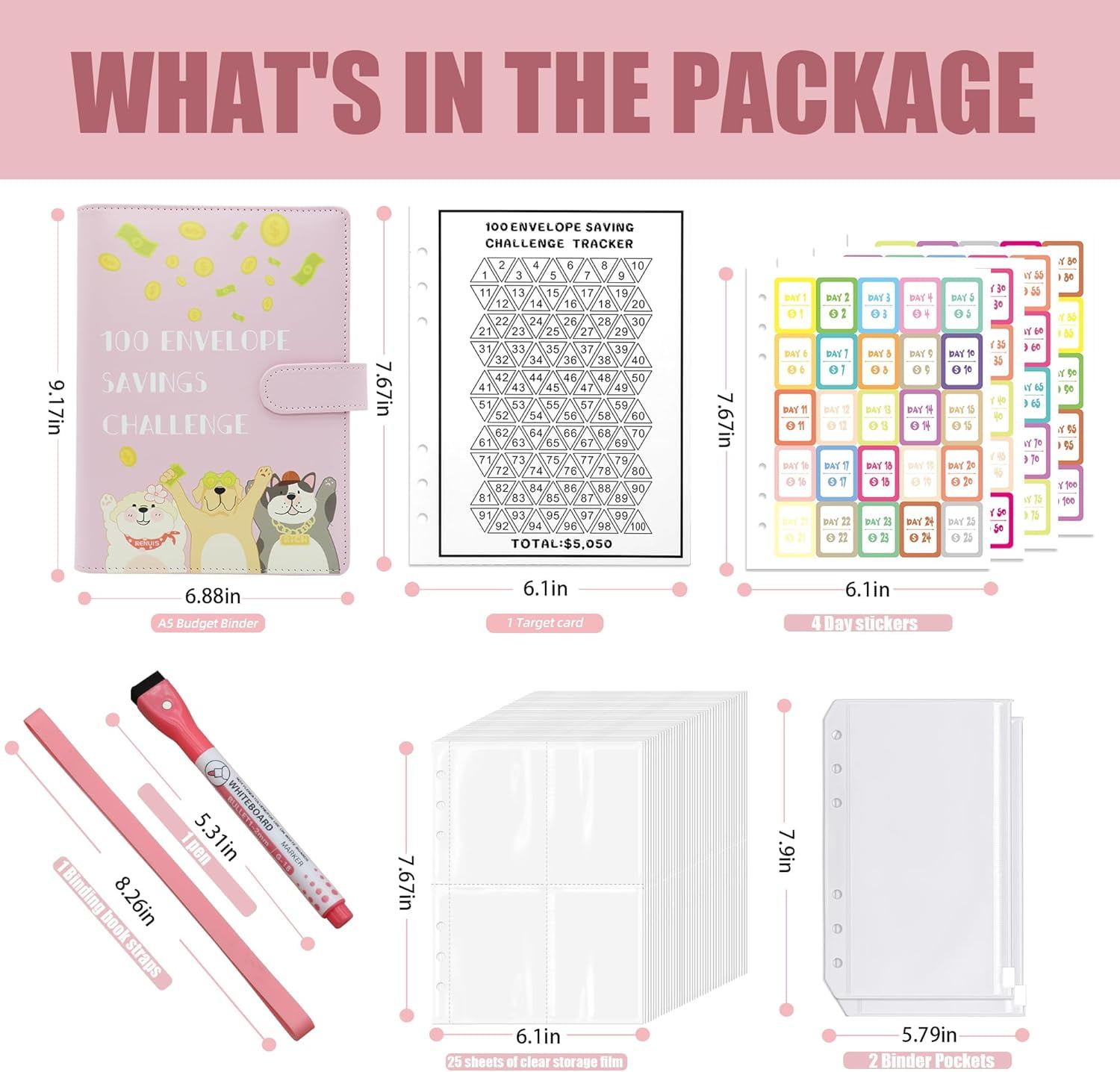 TRAHOO-100 Envelopes Challenge Binder,A5 Money Saving Challenge Book ...